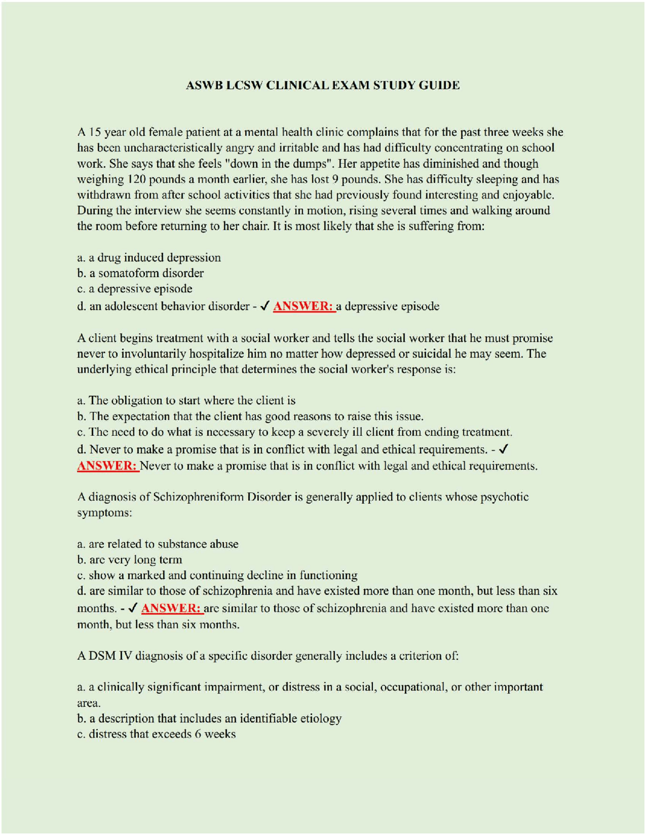 ASWB LCSW CLINICAL Exam Study Guide 2024/2025 | Exams Nursing | Docsity
