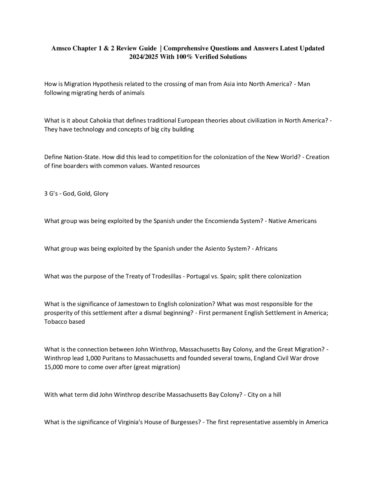 Amsco Chapter 1 & 2 Review Guide: Comprehensive Questions and Answers ...