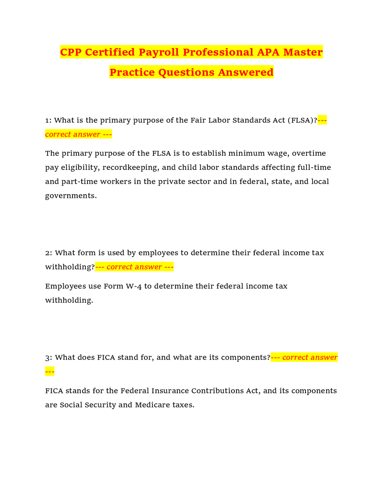 CPP Certified Payroll Professional APA Master Practice Questions ...
