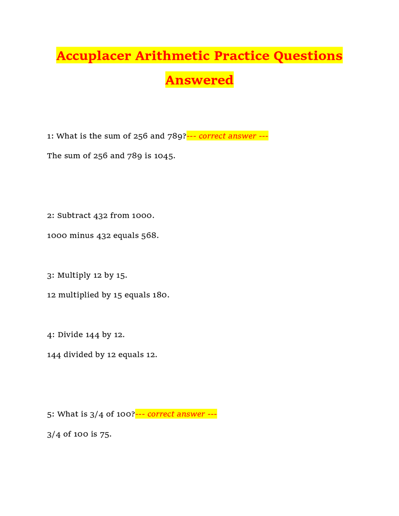 Accuplacer Arithmetic Practice Questions: A Guide to Basic Math Skills ...