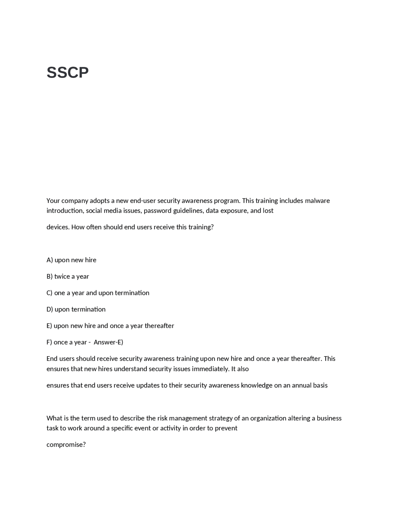 SSCP Security Awareness Training and Risk Management Exercises | Exams ...