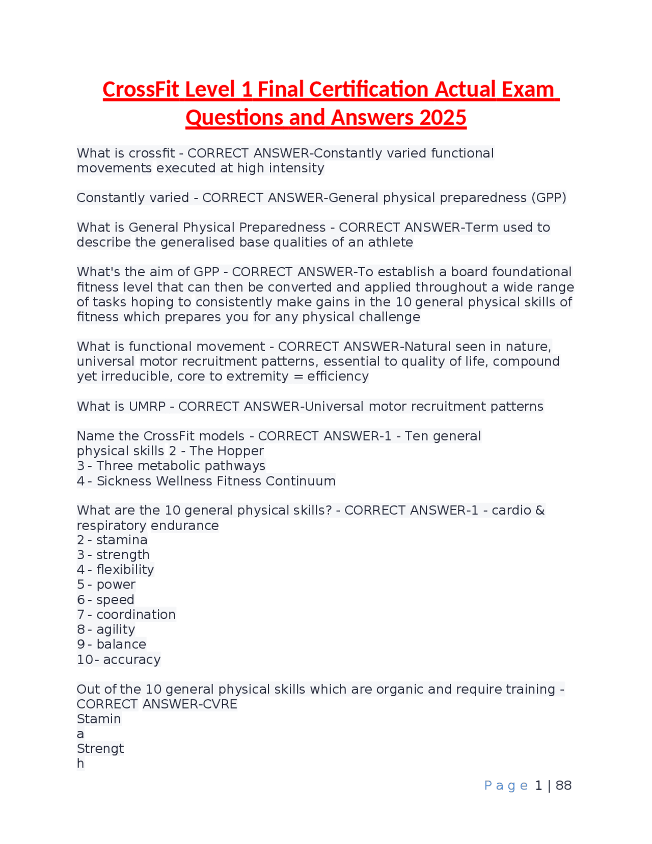 CrossFit Level 1 Final Certification Actual Exam Questions and Answers ...