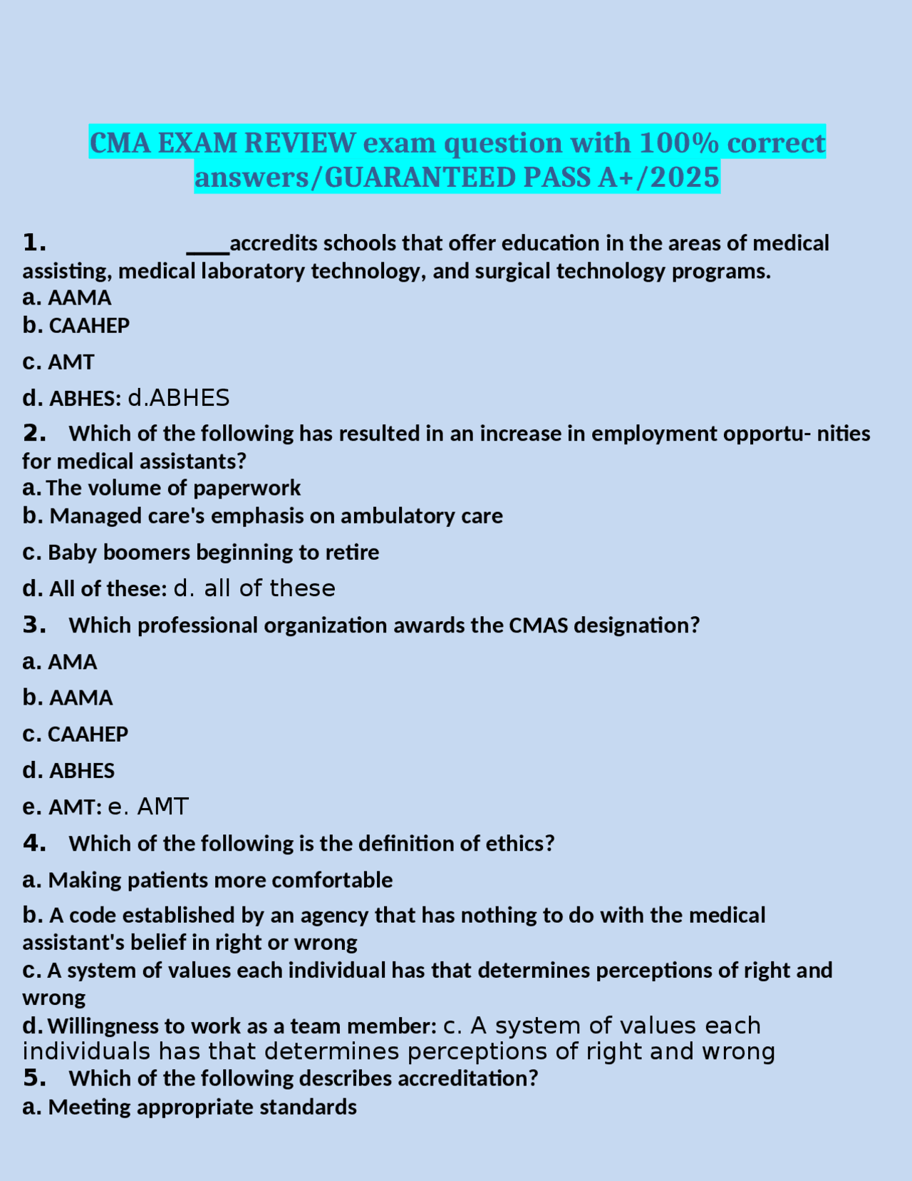 CMA EXAM REVIEW exam question with 100% correct answers/GUARANTEED PASS ...