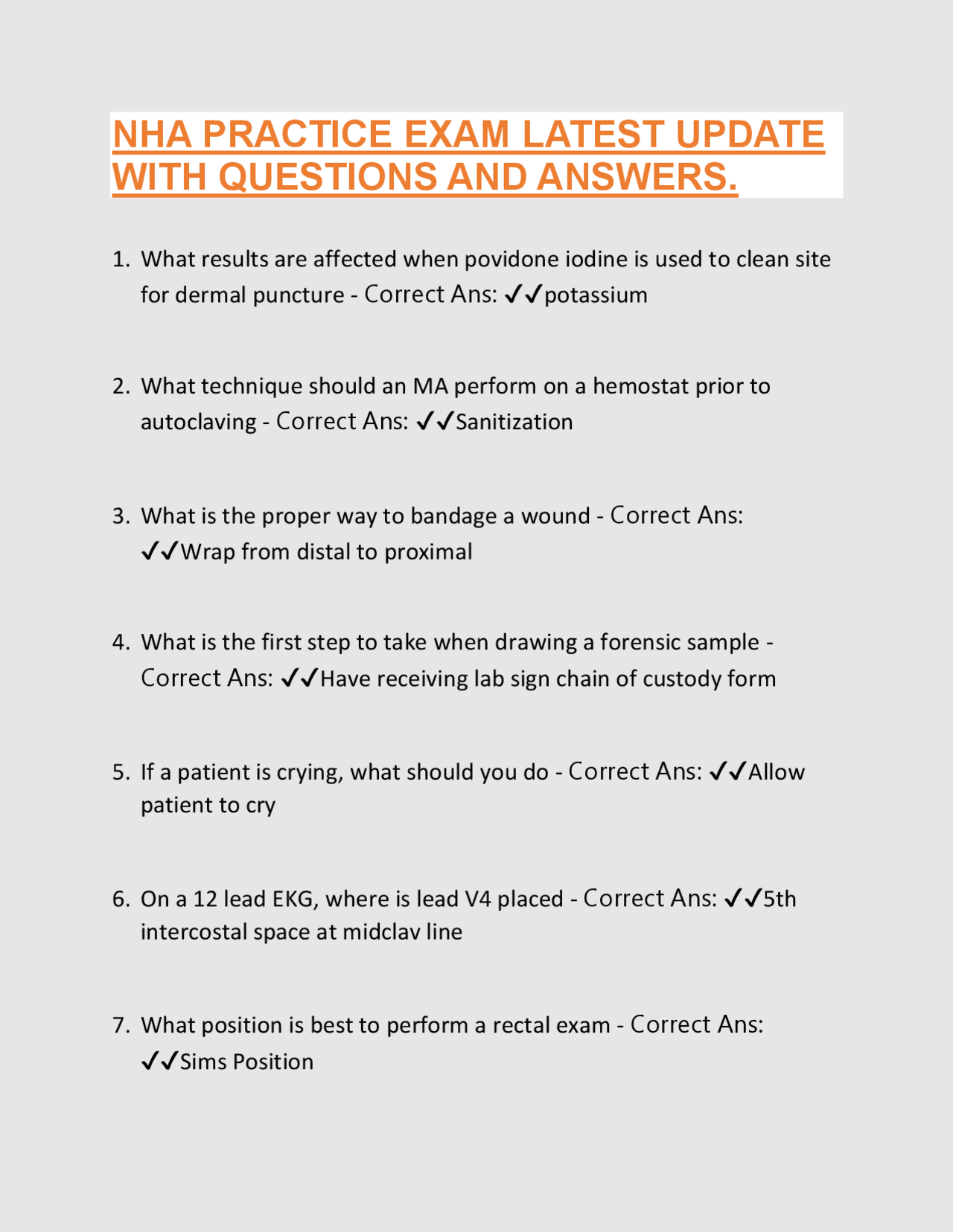 NHA Practice Exam: Medical Assisting Questions and Answers | Exams ...