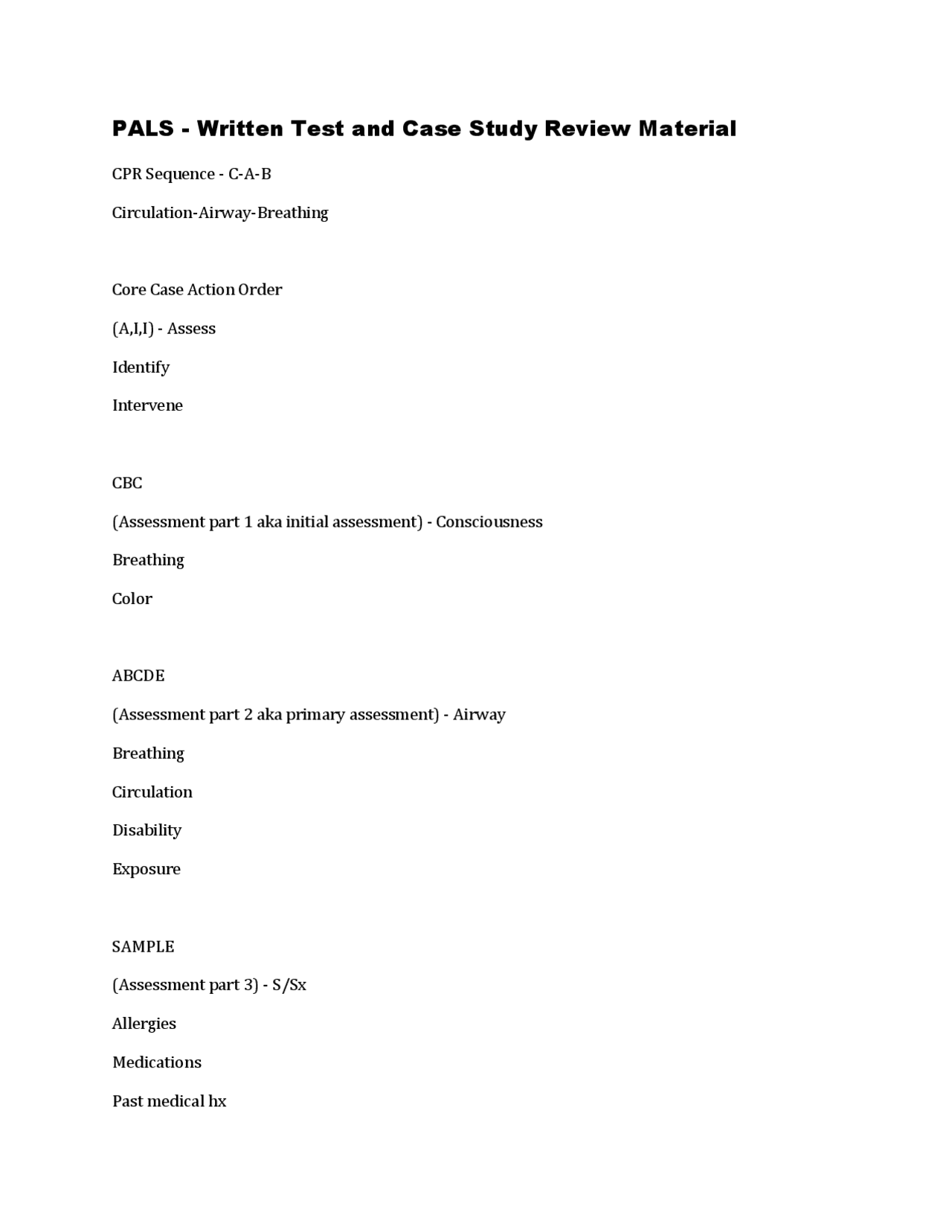 PALS - Written Test and Case Study Review Material | Exams Health ...