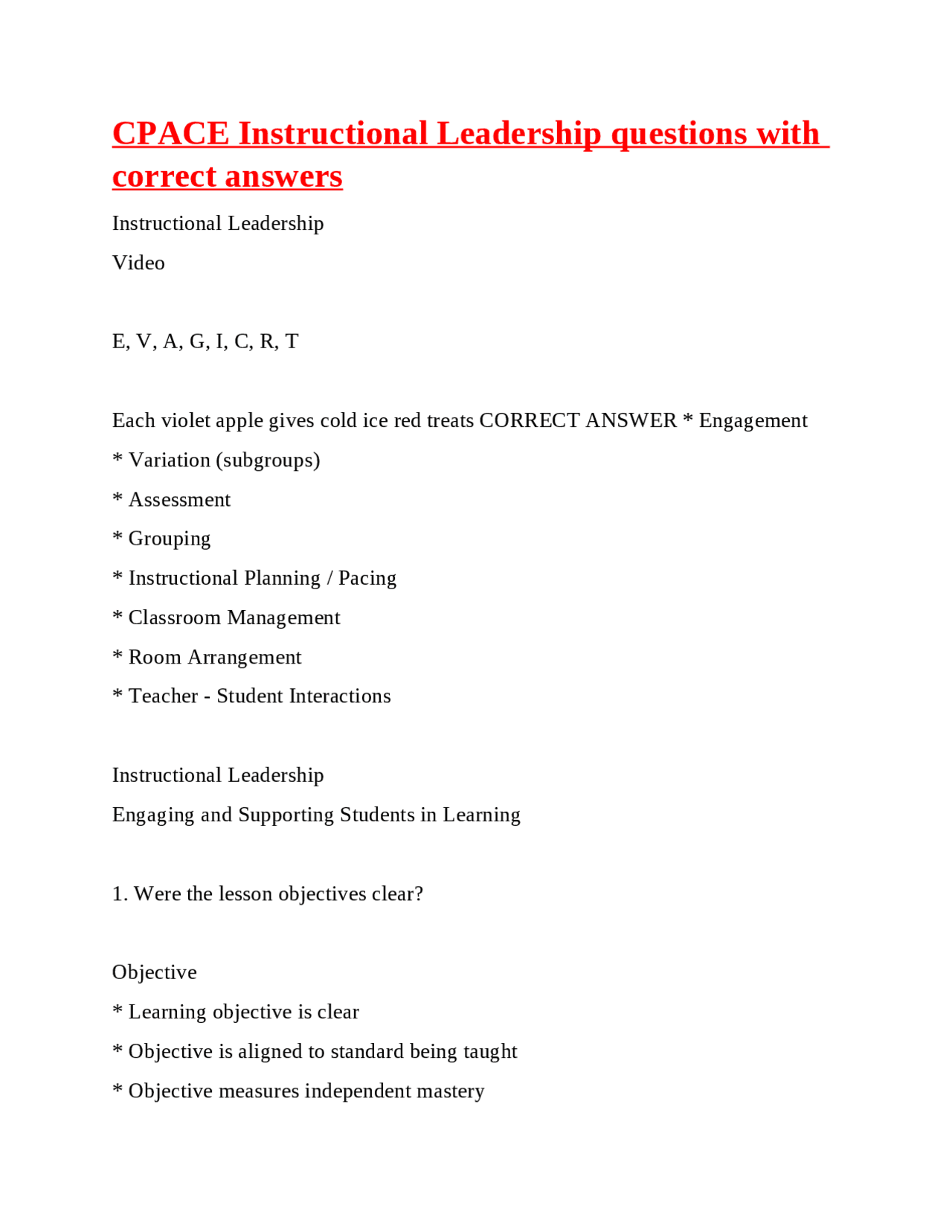 Instructional Leadership: CPACE Questions and Answers | Exams ...