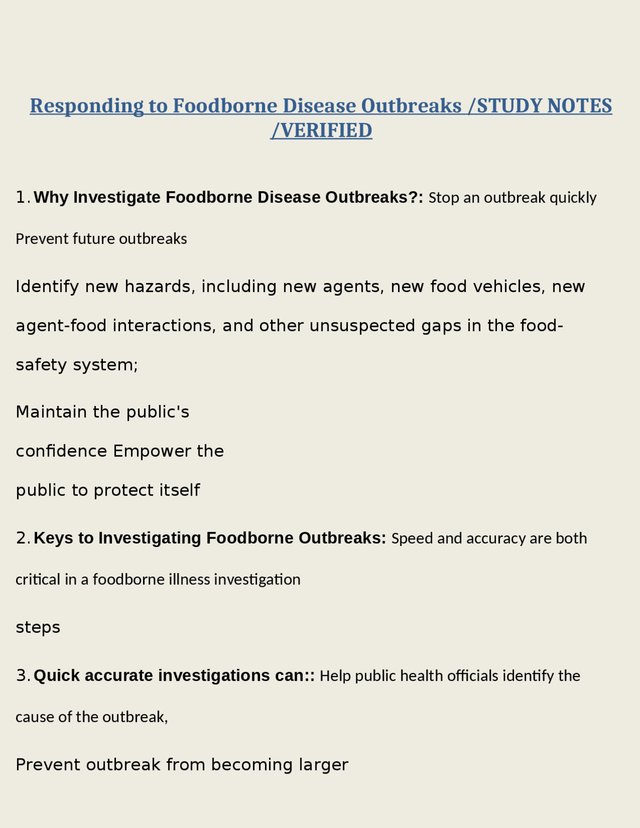 Responding to Foodborne Disease Outbreaks /STUDY NOTES /VERIFIED ...