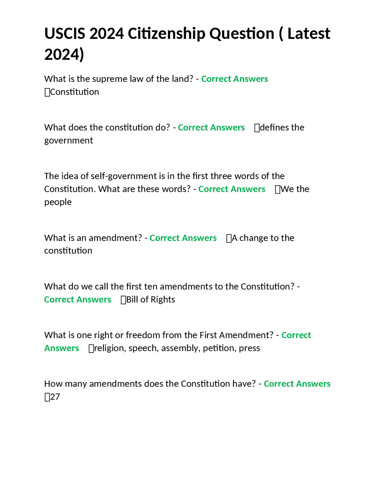 USCIS 2024 Citizenship Test: Questions and Answers | Exams Nursing ...