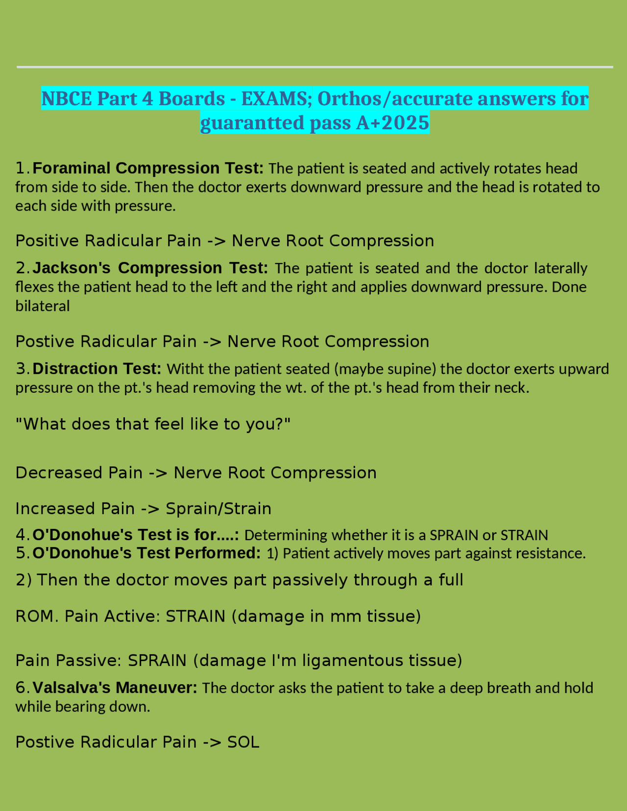 NBCE Part 4 Boards - EXAMS; Orthos/accurate answers for guarantted pass ...