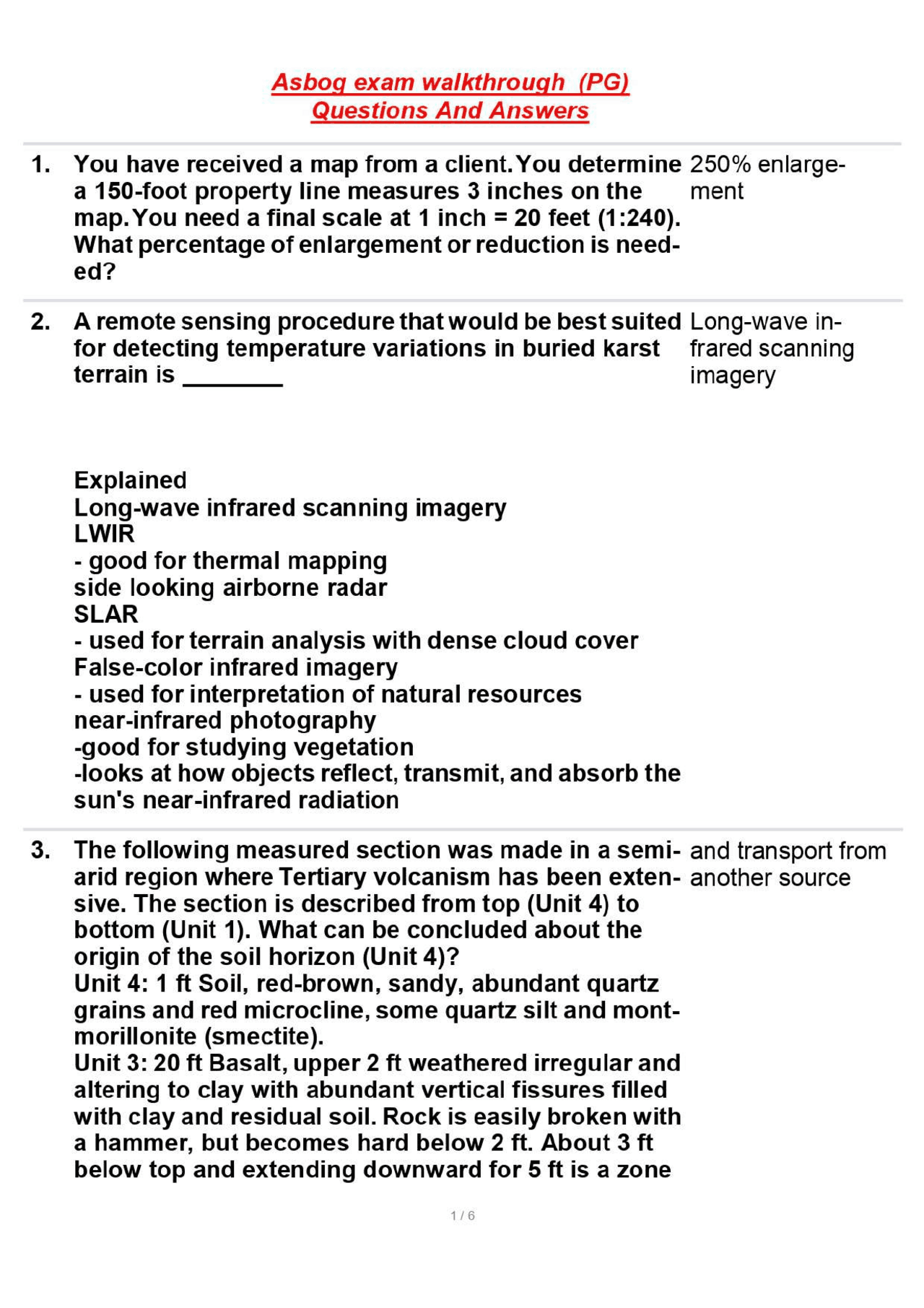 Asbog exam walkthrough (PG) Questions And Answers | Exams Geology | Docsity