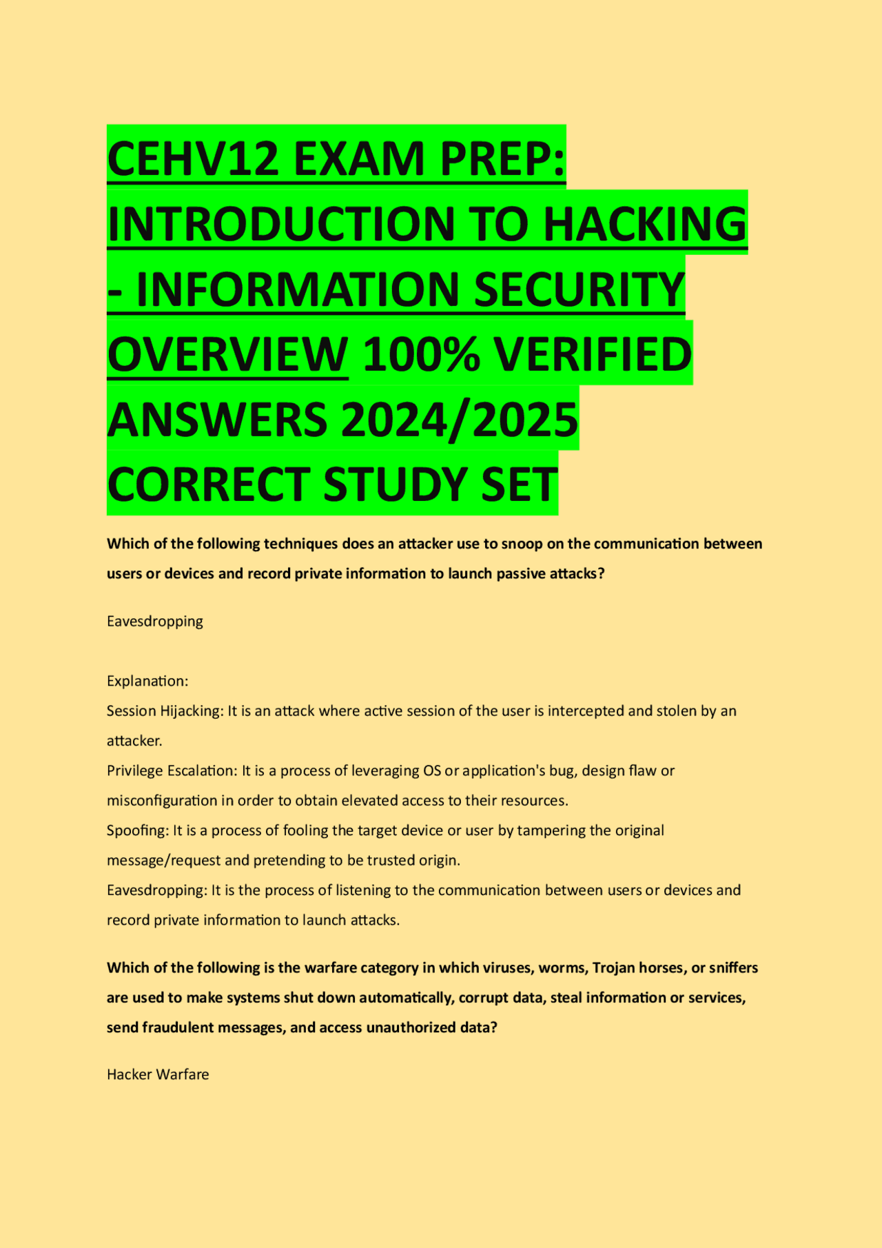 CEHV12 EXAM PREP: INTRODUCTION TO HACKING - INFORMATION SECURITY OVERVIEW 100% VERIFIED | Exams ...