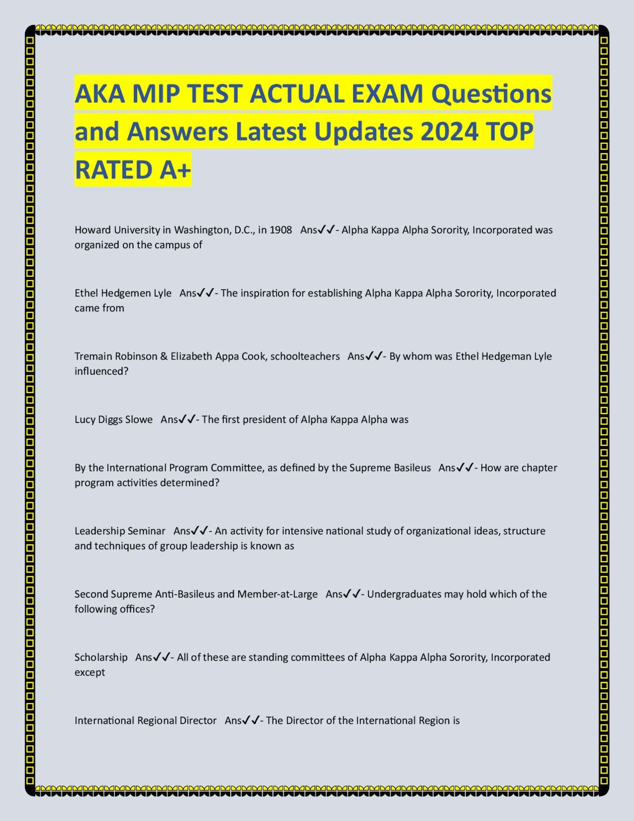 AKA MIP TEST ACTUAL EXAM Questions and Answers Latest Updates 2024 TOP ...