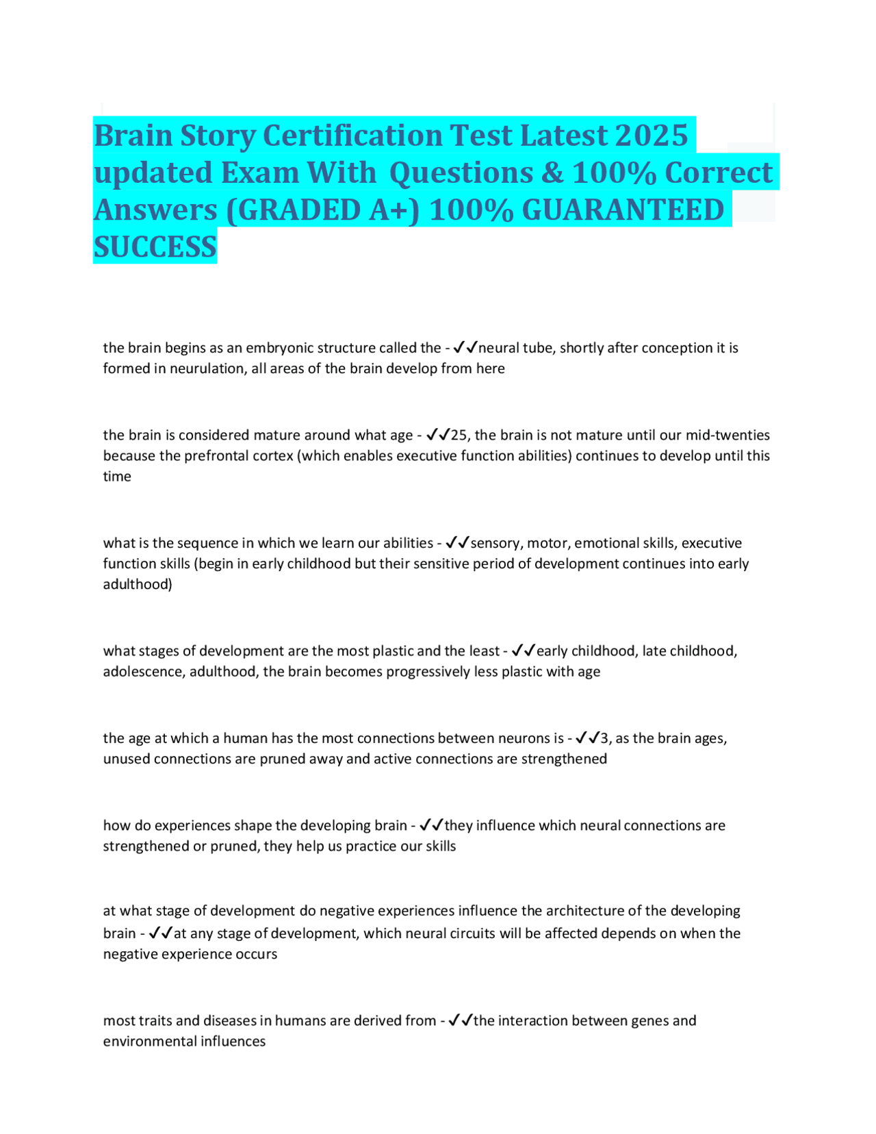 Brain Development: Questions and Answers | Exams Occupational therapy ...