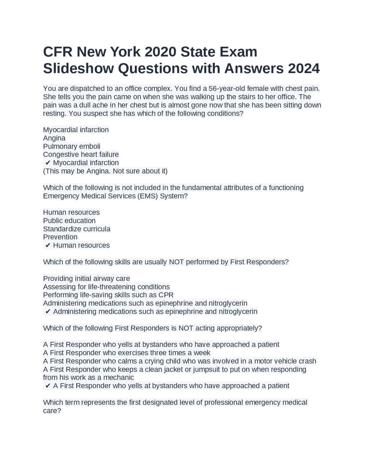 CFR New York 2020 State Exam Slideshow Questions with Answers 2024 ...