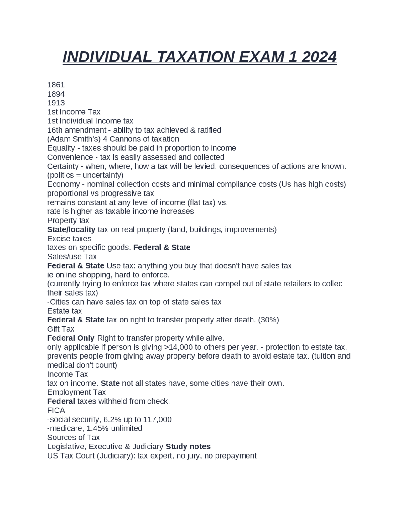 Individual Taxation Exam 1: Study Notes and Exercises | Exams Advanced ...