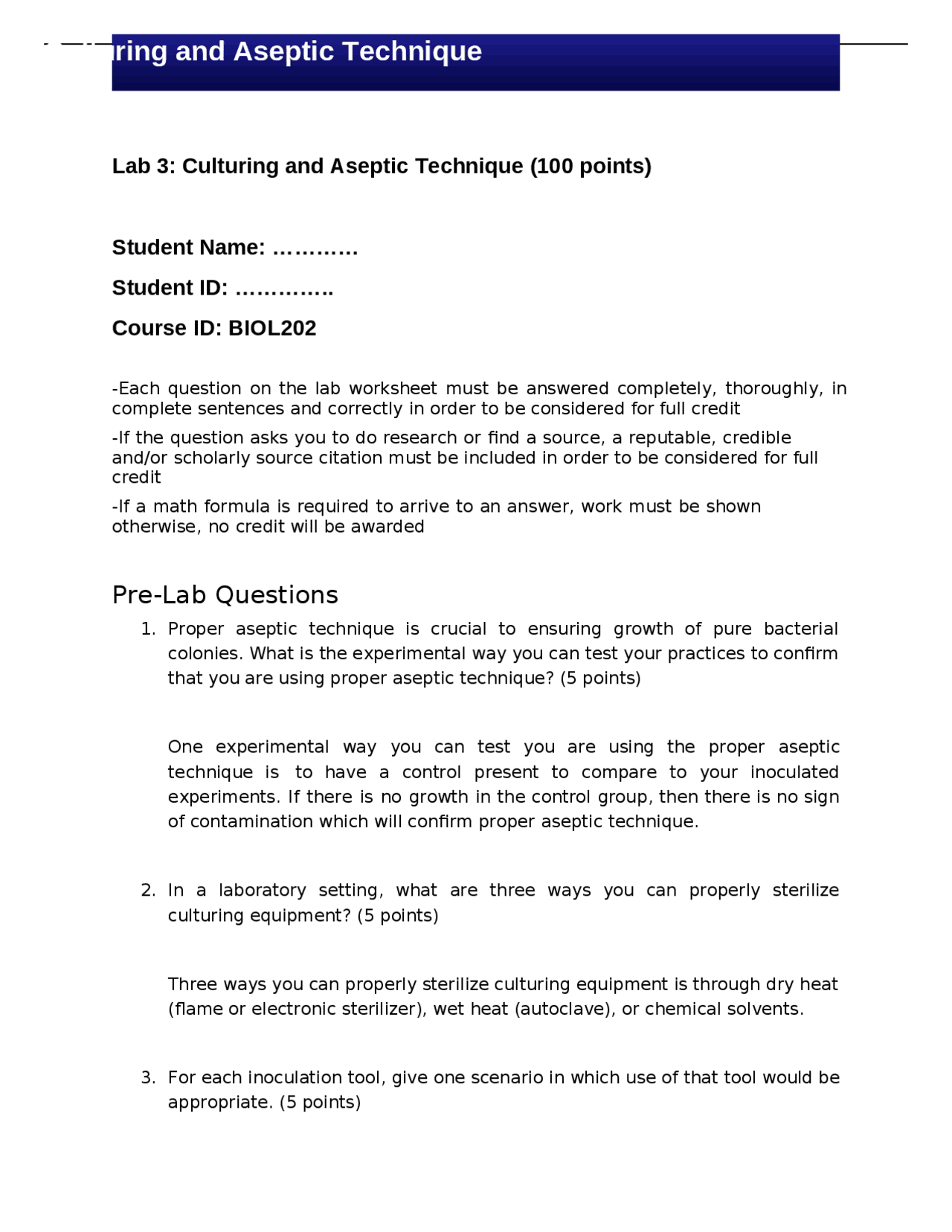 Culturing and Aseptic Technique Lab: Sterile Practices in Microbiology ...