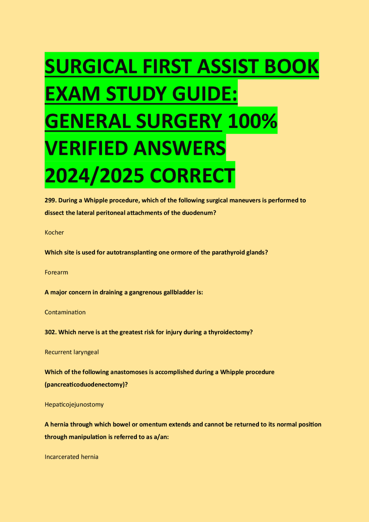 SURGICAL FIRST ASSIST BOOK EXAM STUDY GUIDE: GENERAL SURGERY 100% ...