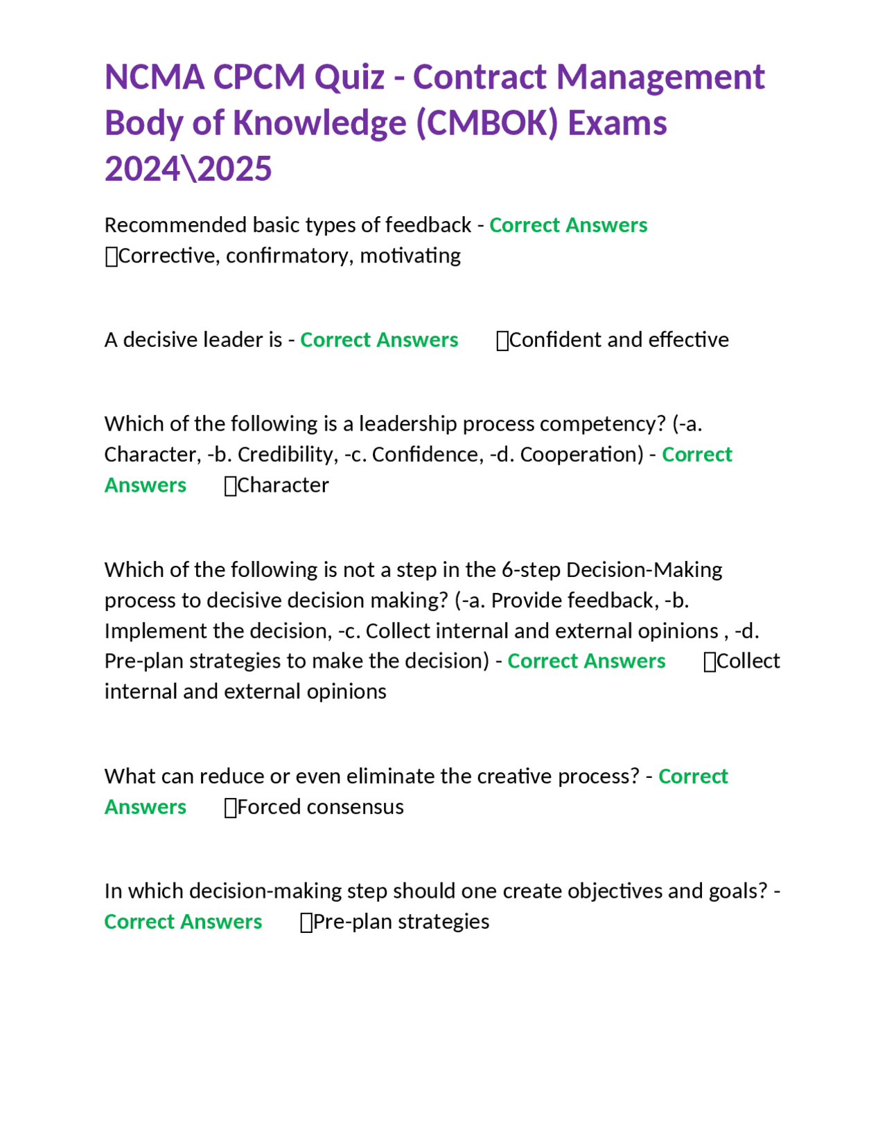 NCMA CPCM Quiz - Contract Management Body of Knowledge (CMBOK) Exams ...
