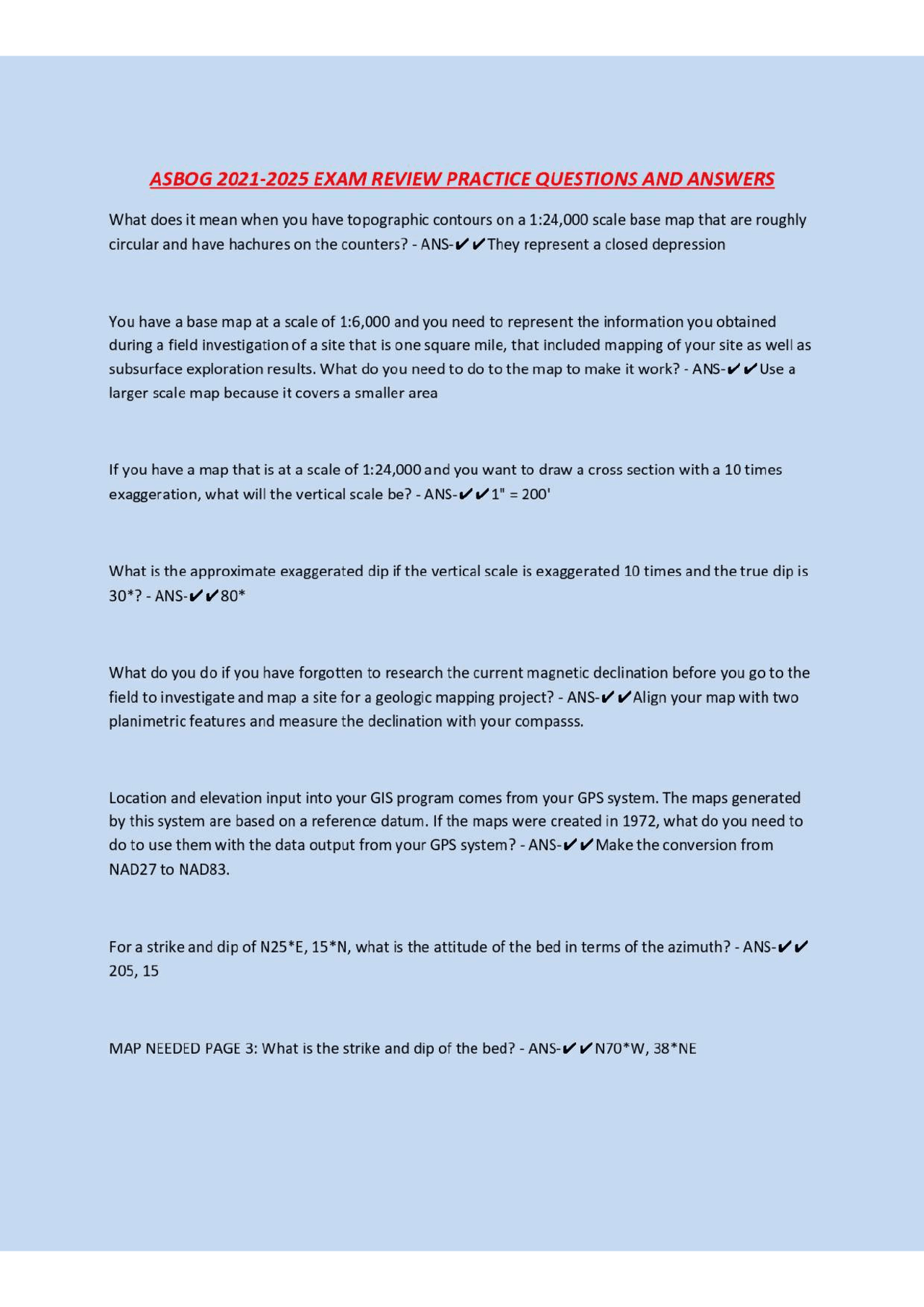 ASBOG 2021-2025 EXAM REVIEW PRACTICE QUESTIONS AND ANSWERS | Exams ...