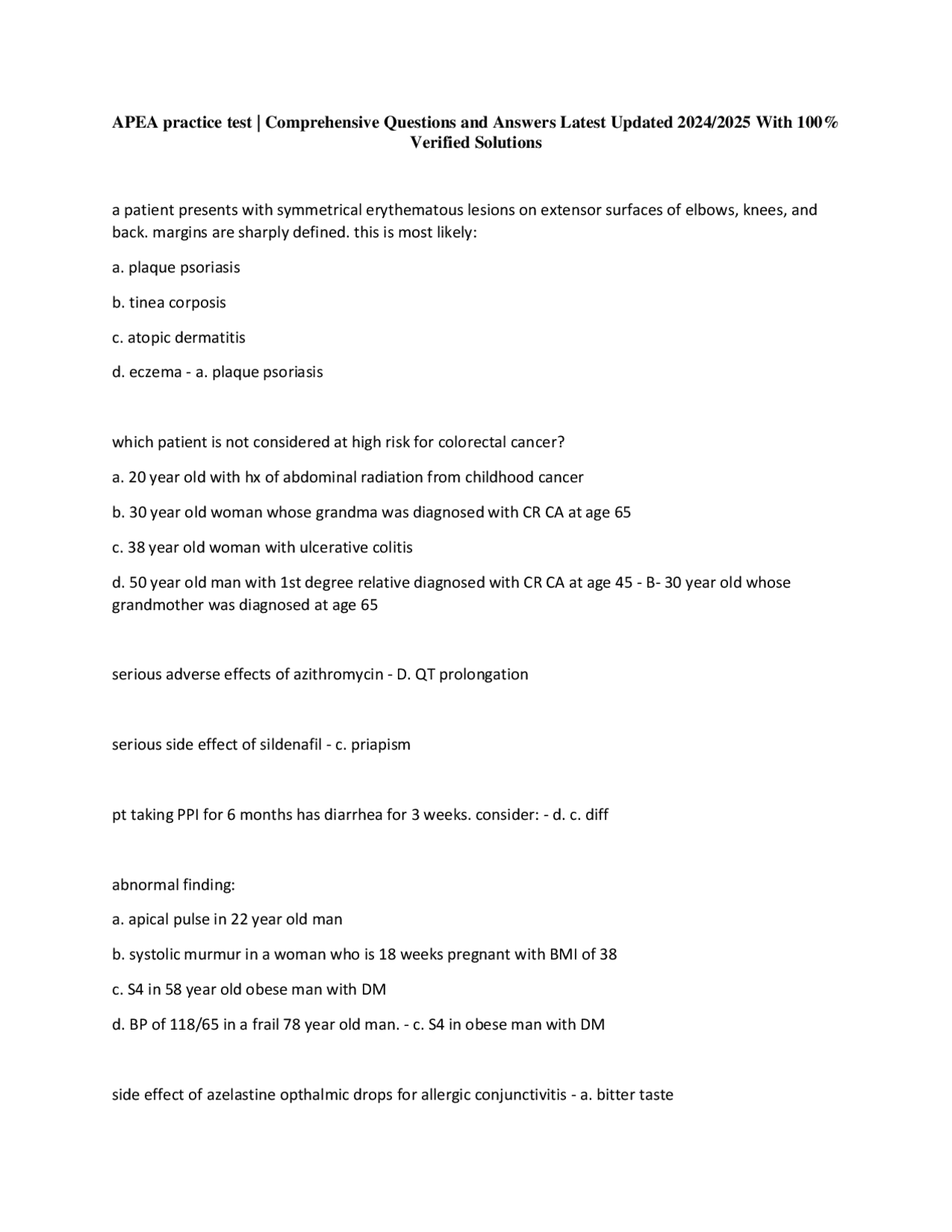 APEA Practice Test: Comprehensive Questions and Answers for 2024/2025 ...