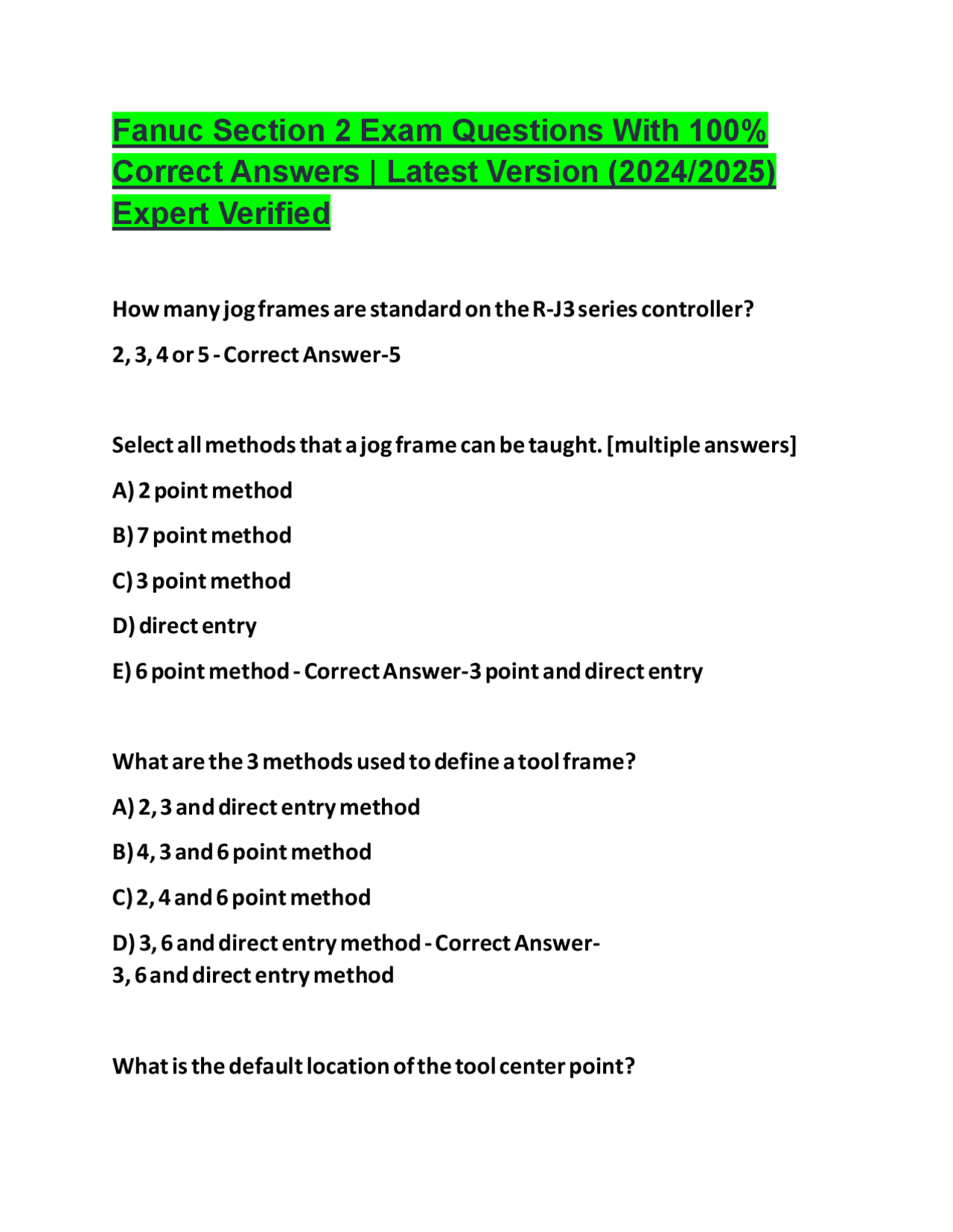 Fanuc Section 2 Exam Questions and Answers: R-J3 Series Controller ...