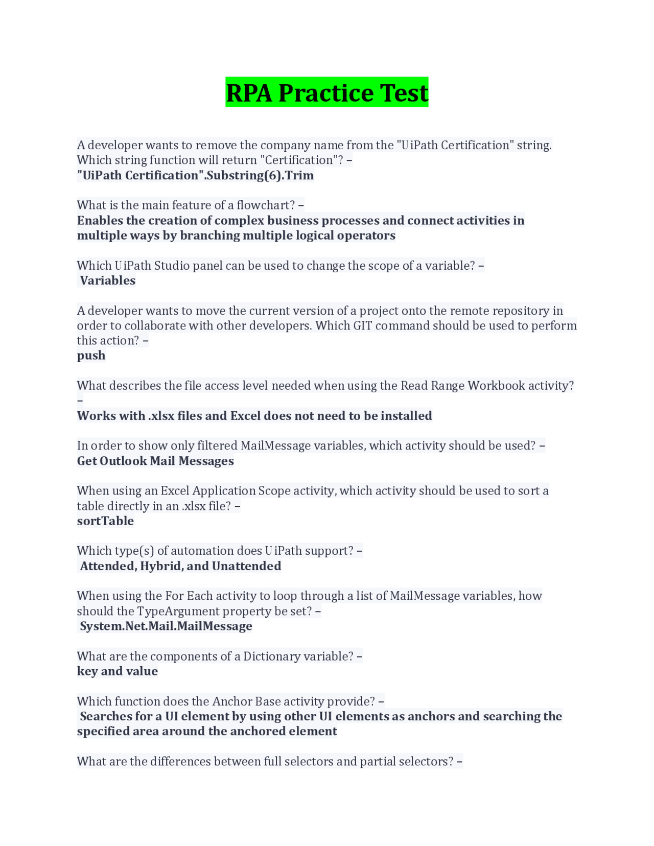 RPA Practice Test Questions And Answers | Exams Advanced Education ...