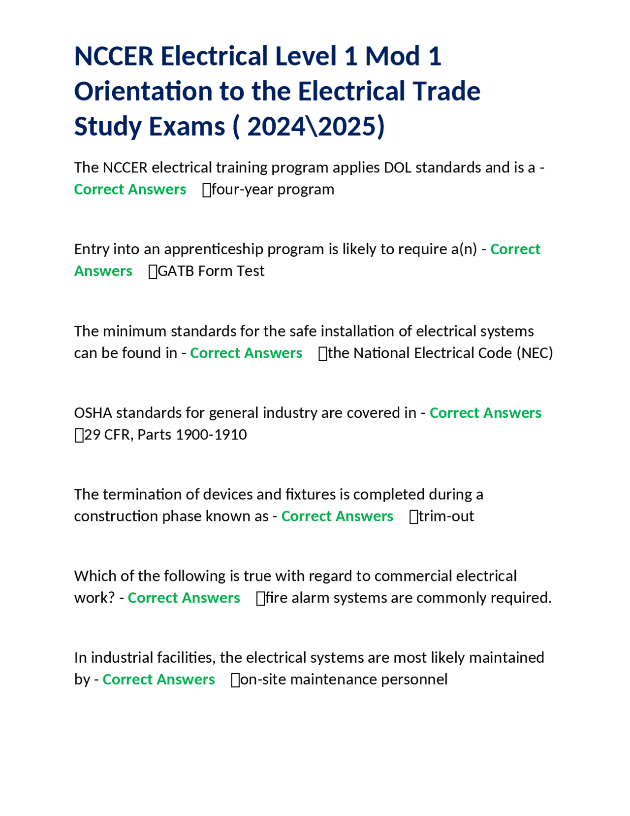 NCCER Electrical Level 1 Mod 1 Orientation to the Electrical Trade ...