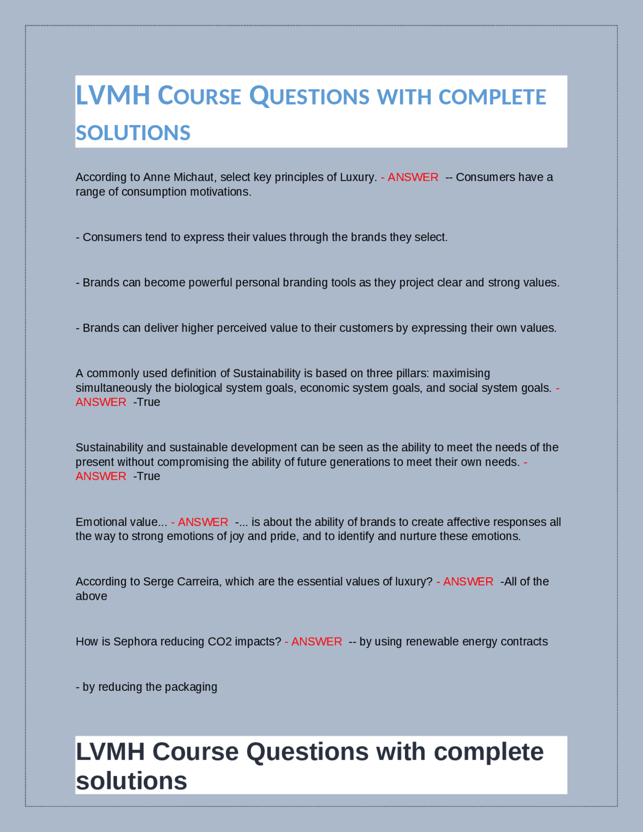 LVMH COURSE QUESTIONS WITH COMPLETE SOLUTIONS. | Exams European Computer Driving Licence (ECDL ...