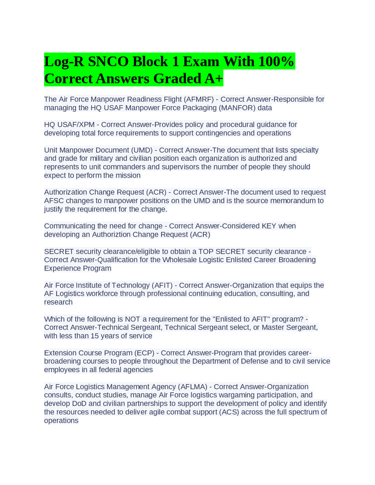 Air Force Logistics Readiness Squadron (LRS) Exam Questions and Answers ...