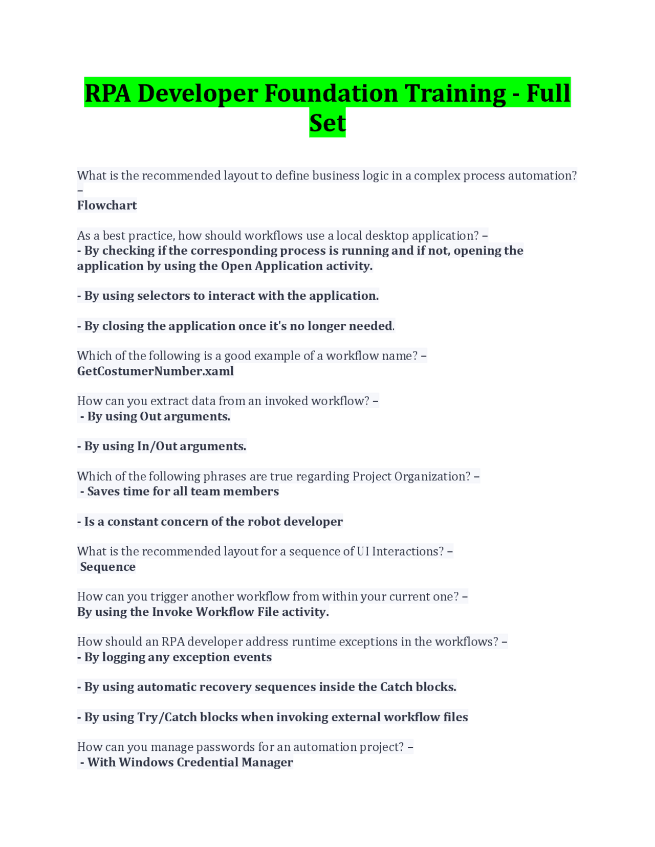 RPA Developer Foundation Training - Full Set: Questions and Answers ...