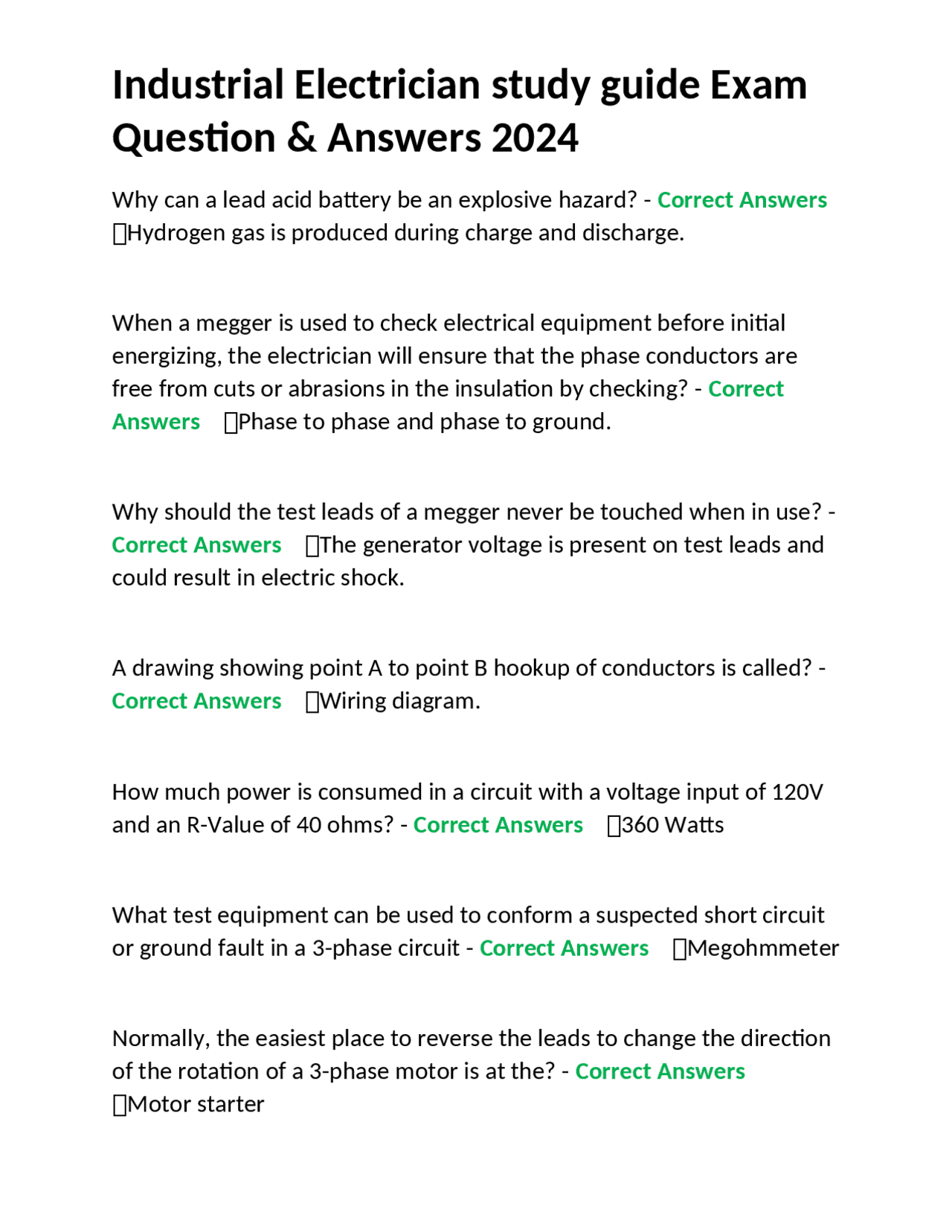 Industrial Electrician study guide Exam Question & Answers 2024 | Exams ...