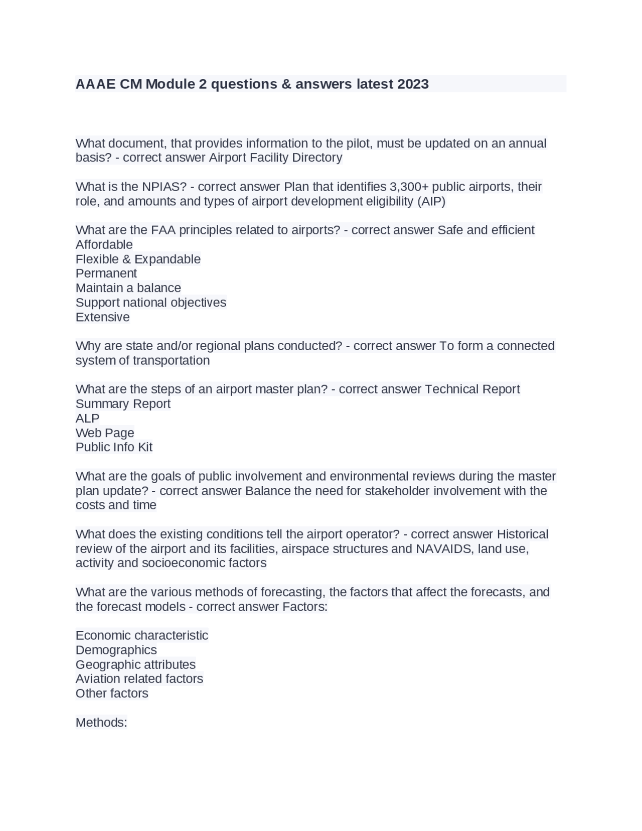 Airport Management: Questions and Answers for Module 2 | Exams Nursing ...