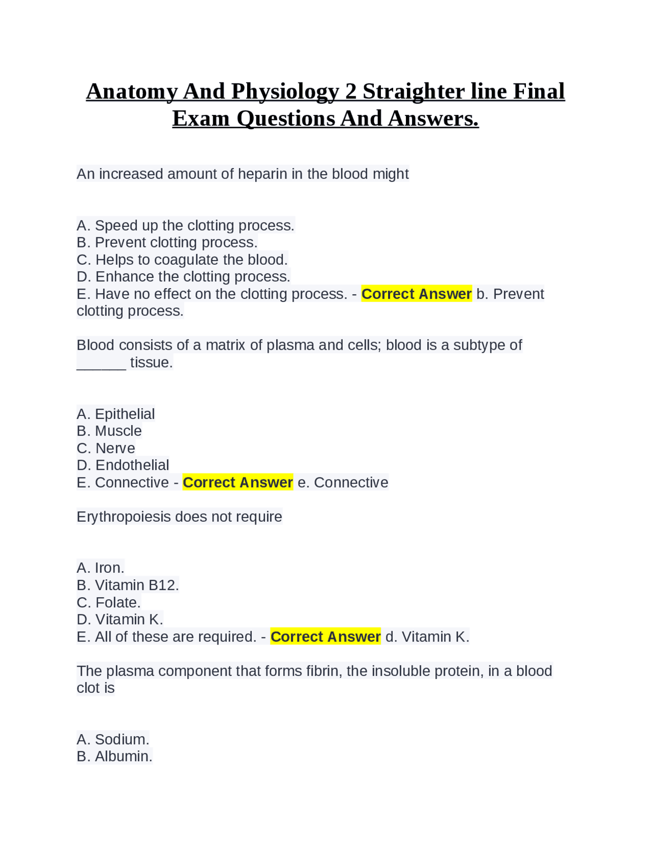 Anatomy And Physiology 2 Straighter line Final Exam Questions And ...