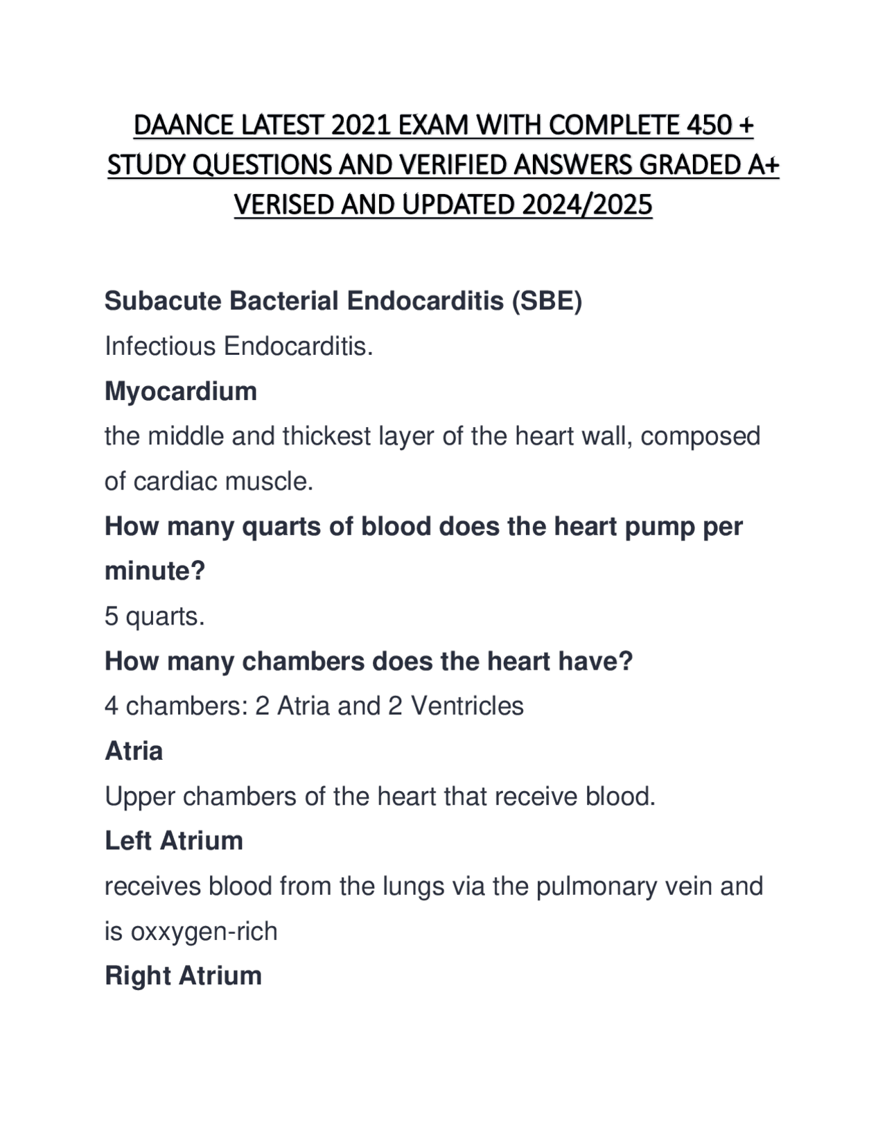 DAANCE LATEST 2021 EXAM WITH COMPLETE 450 + STUDY QUESTIONS AND ...