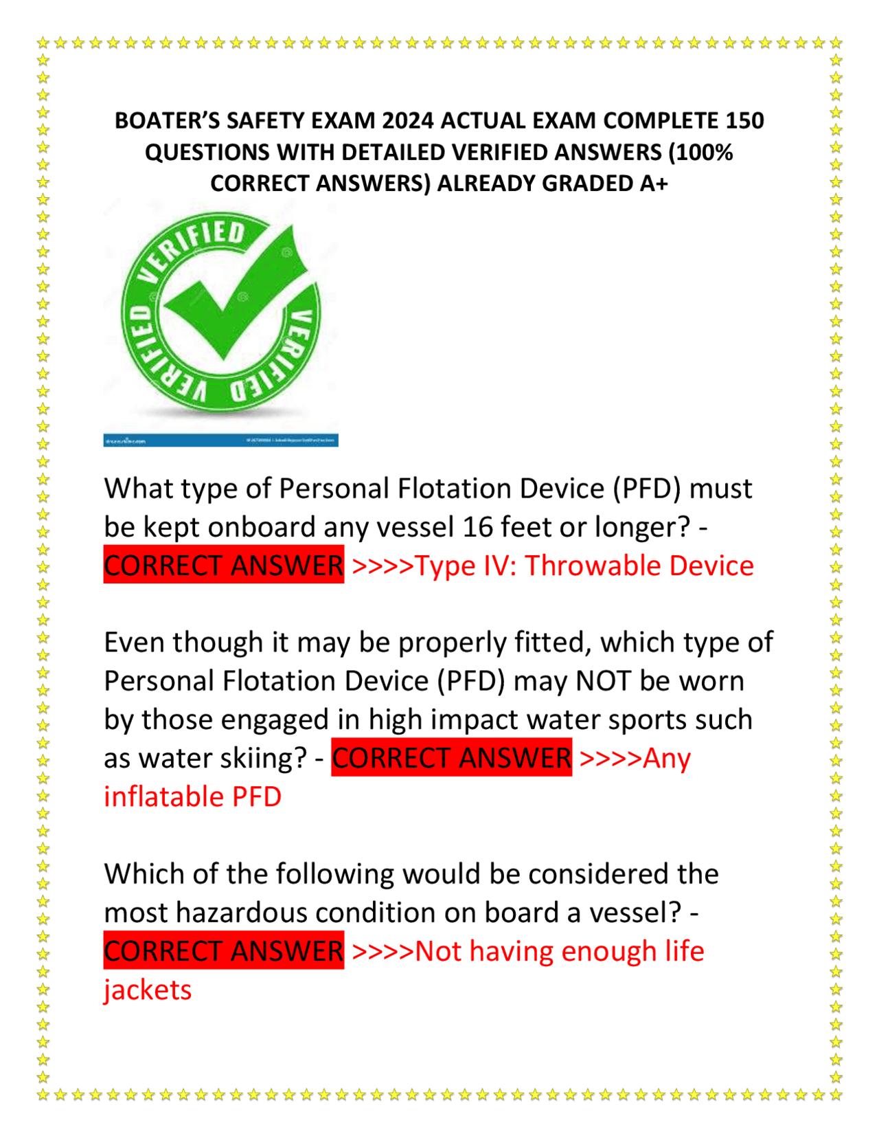 Boater's Safety Exam 2024: 150 Questions with Answers | Exams Workplace ...