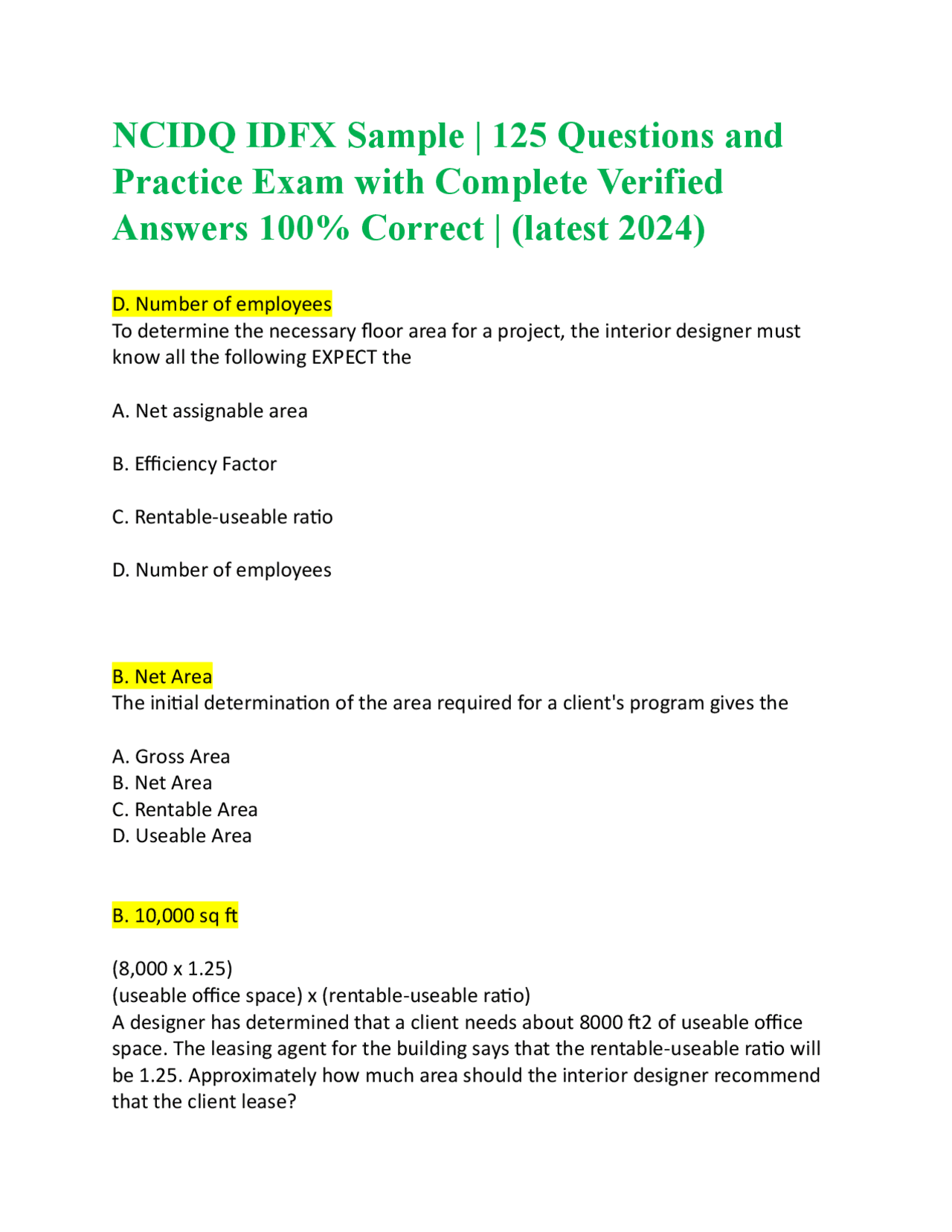 NCIDQ IDFX Sample: 125 Questions and Practice Exam with Complete ...