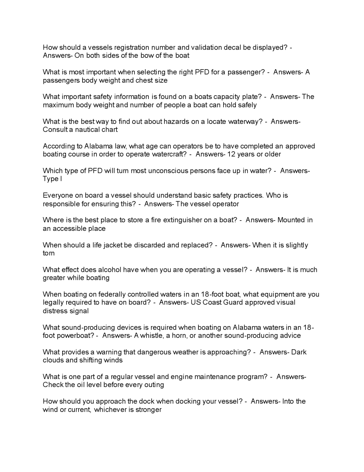 Boating Safety Exam Questions and Answers: Alabama | Exams Social ...