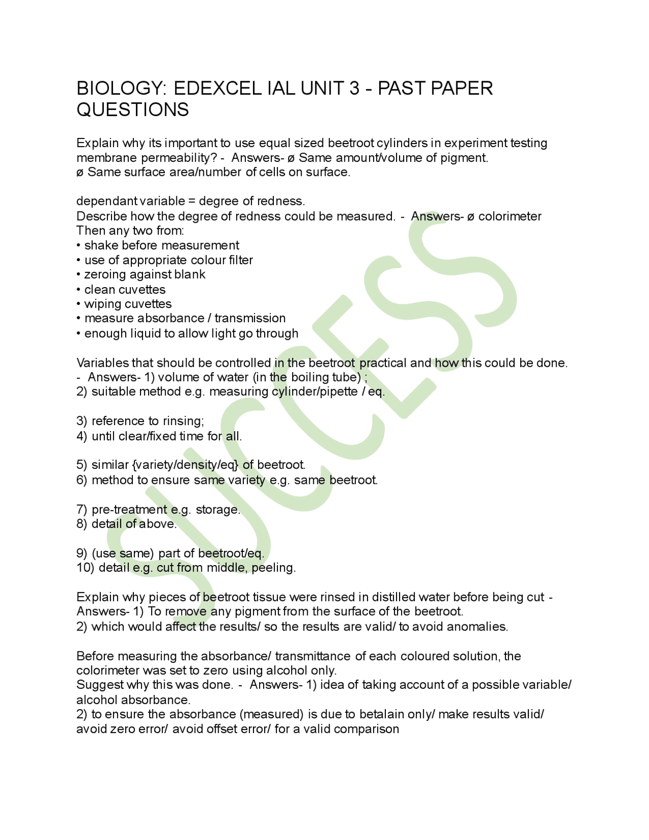 EDEXCEL IAL Biology Unit 3 Past Paper Questions and Answers | Exams ...
