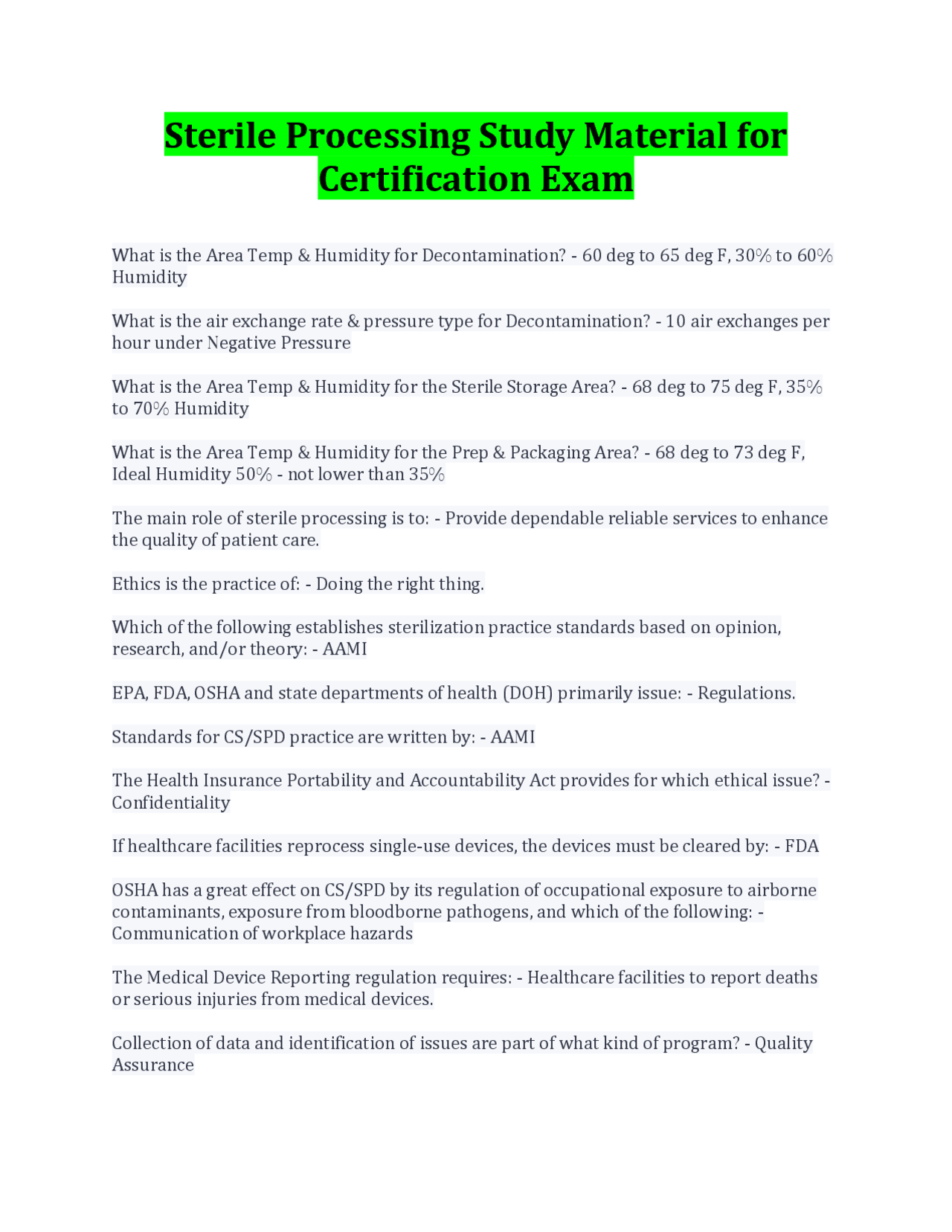 Sterile Processing Certification Exam: Key Concepts & Practice | Exams ...
