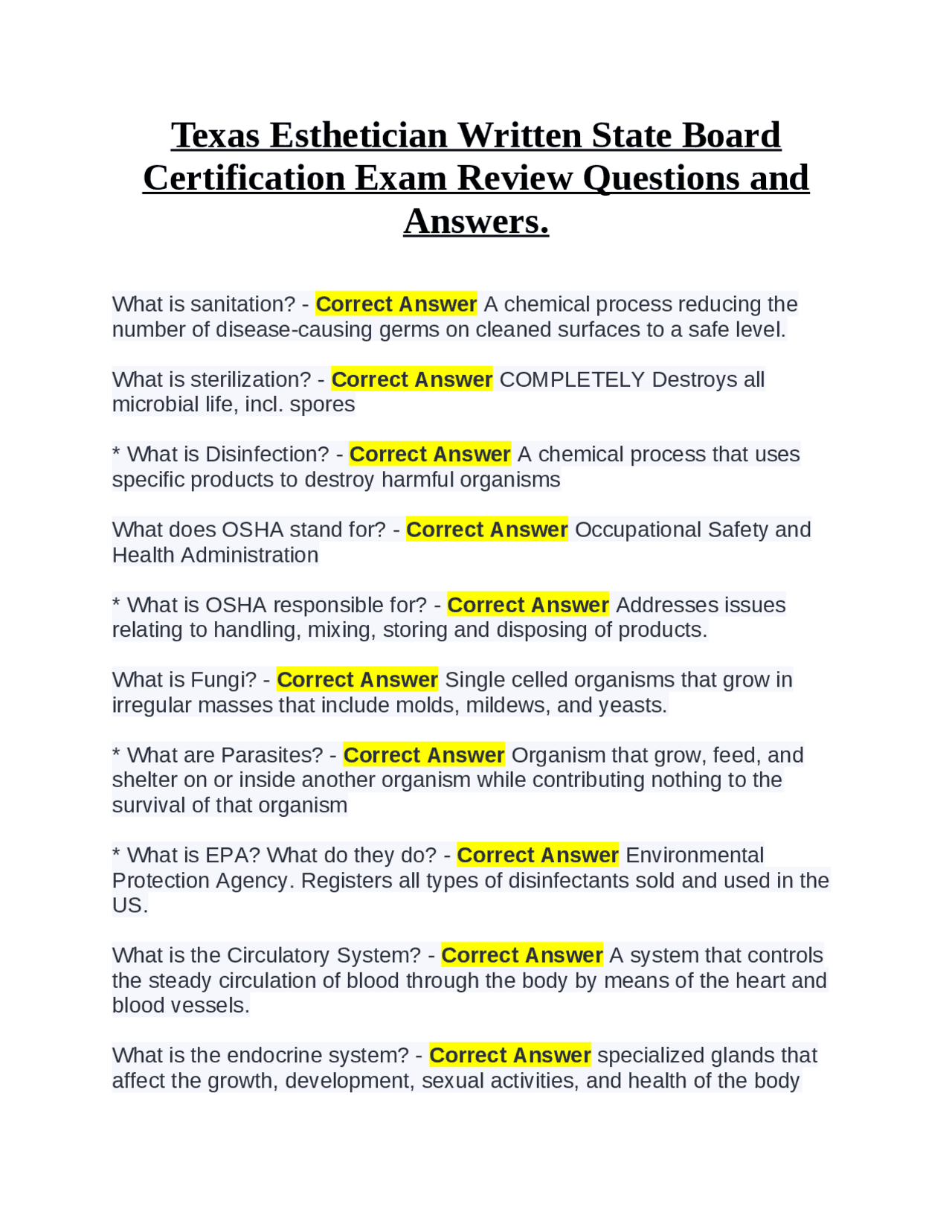 Texas Esthetician Written State Board Certification Exam Review ...