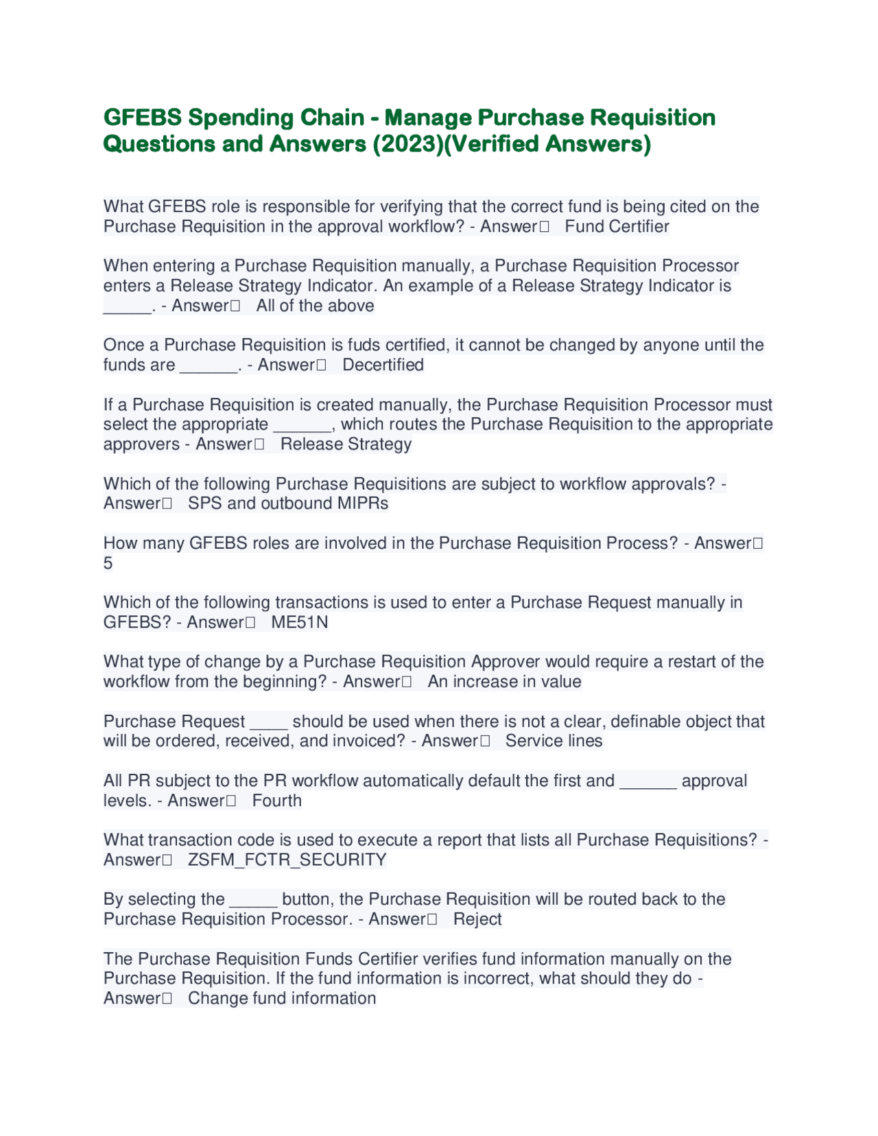 GFEBS Spending Chain - Manage Purchase Requisition: Questions and ...