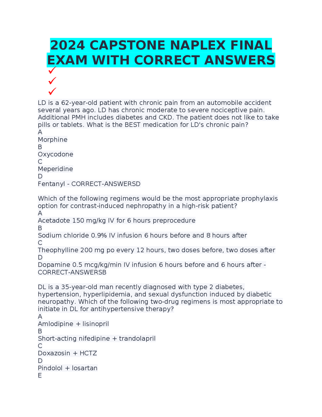 2024 CAPSTONE NAPLEX FINAL EXAM WITH CORRECT ANSWERS | Exams Advanced ...
