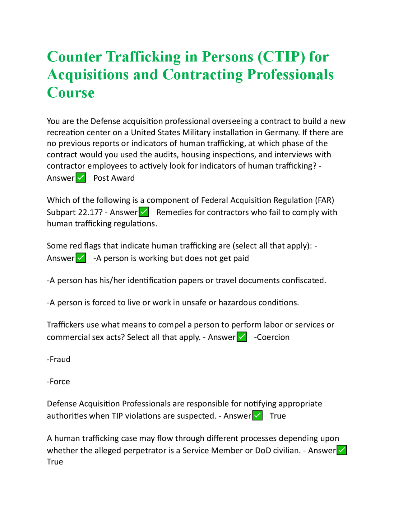 Counter Trafficking in Persons (CTIP) for Acquisitions and Contracting ...