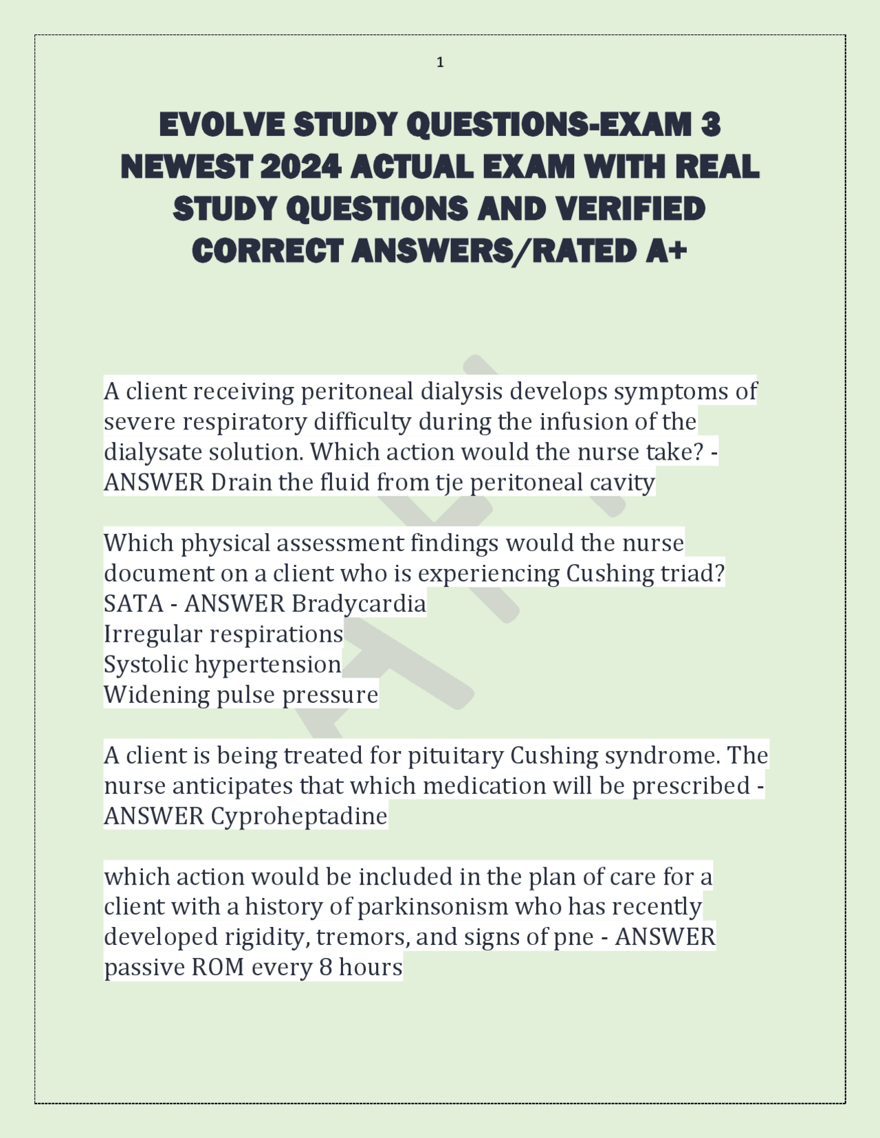 EVOLVE STUDY QUESTIONS-EXAM 3 NEWEST 2024 ACTUAL EXAM WITH REAL STUDY ...