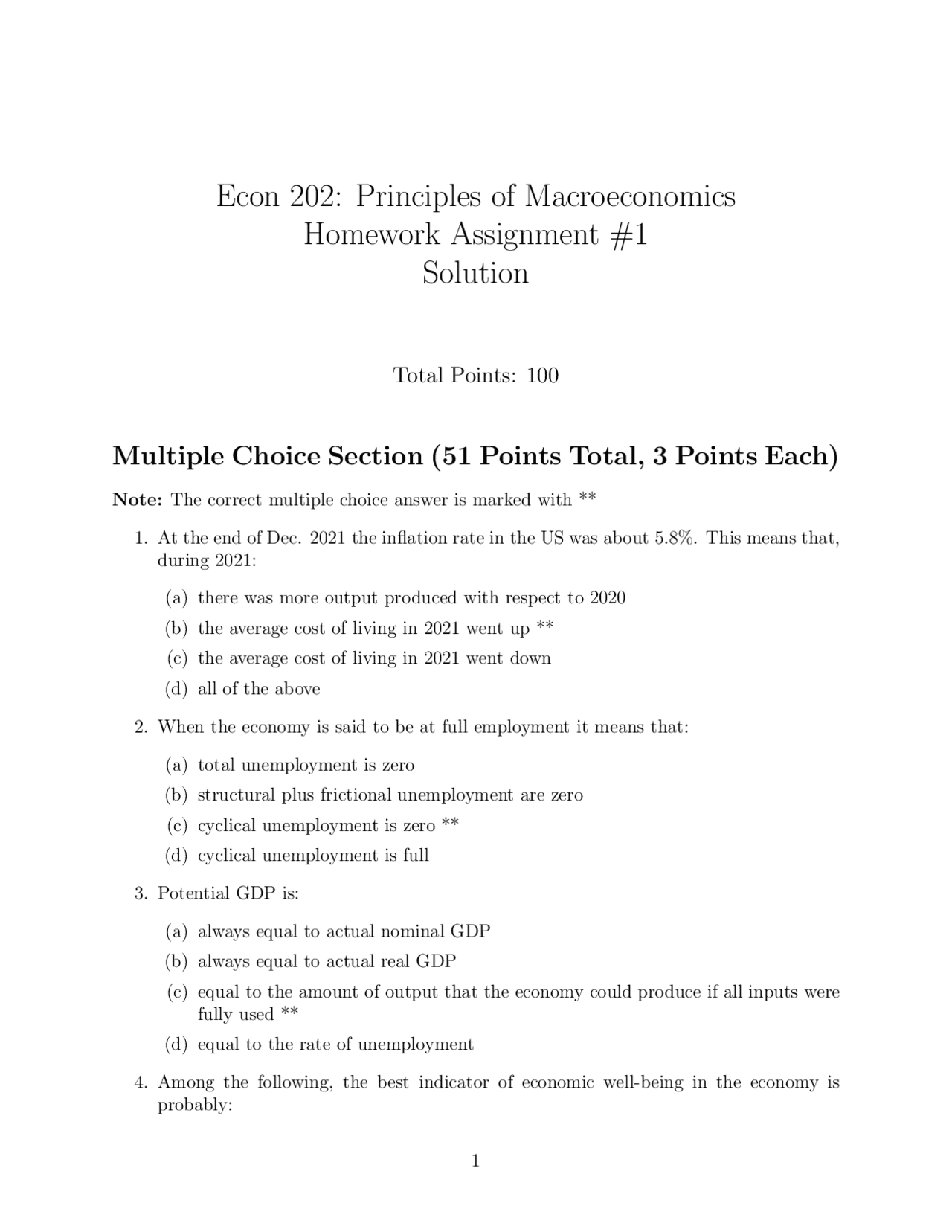 Econ 202: Principles of Macroeconomics - Homework Assignment #1 Solution | Transcriptions ...