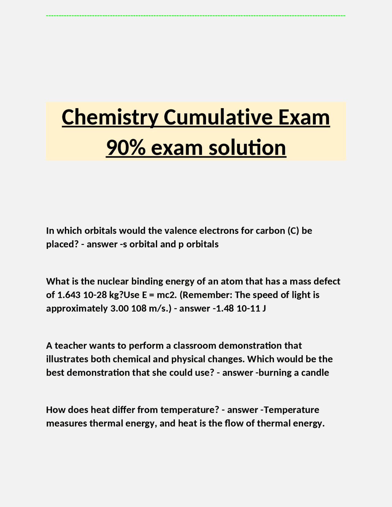 Chemistry Cumulative Exam: Practice Questions and Solutions | Exams ...