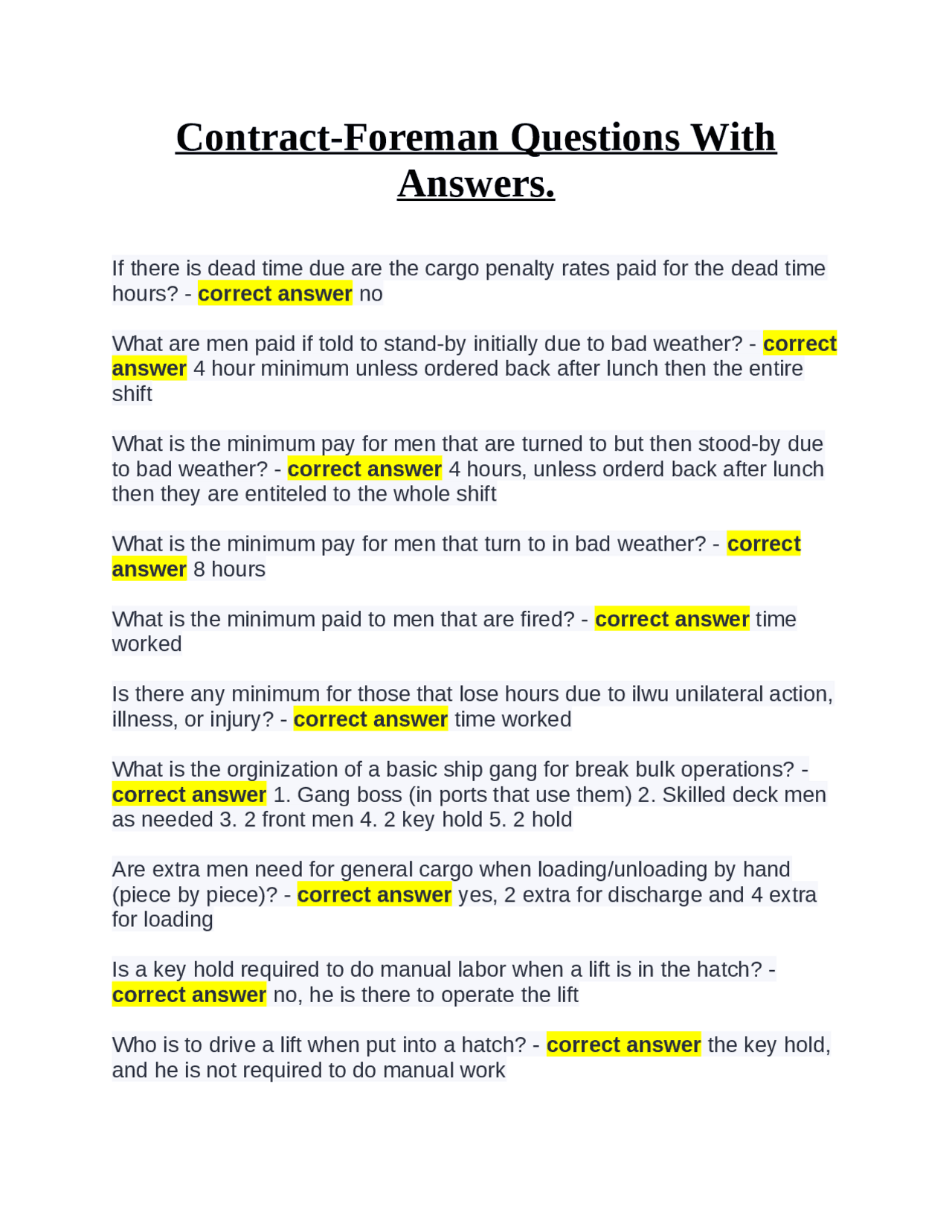 Contract-Foreman Questions and Answers: A Guide to Labor Contract ...