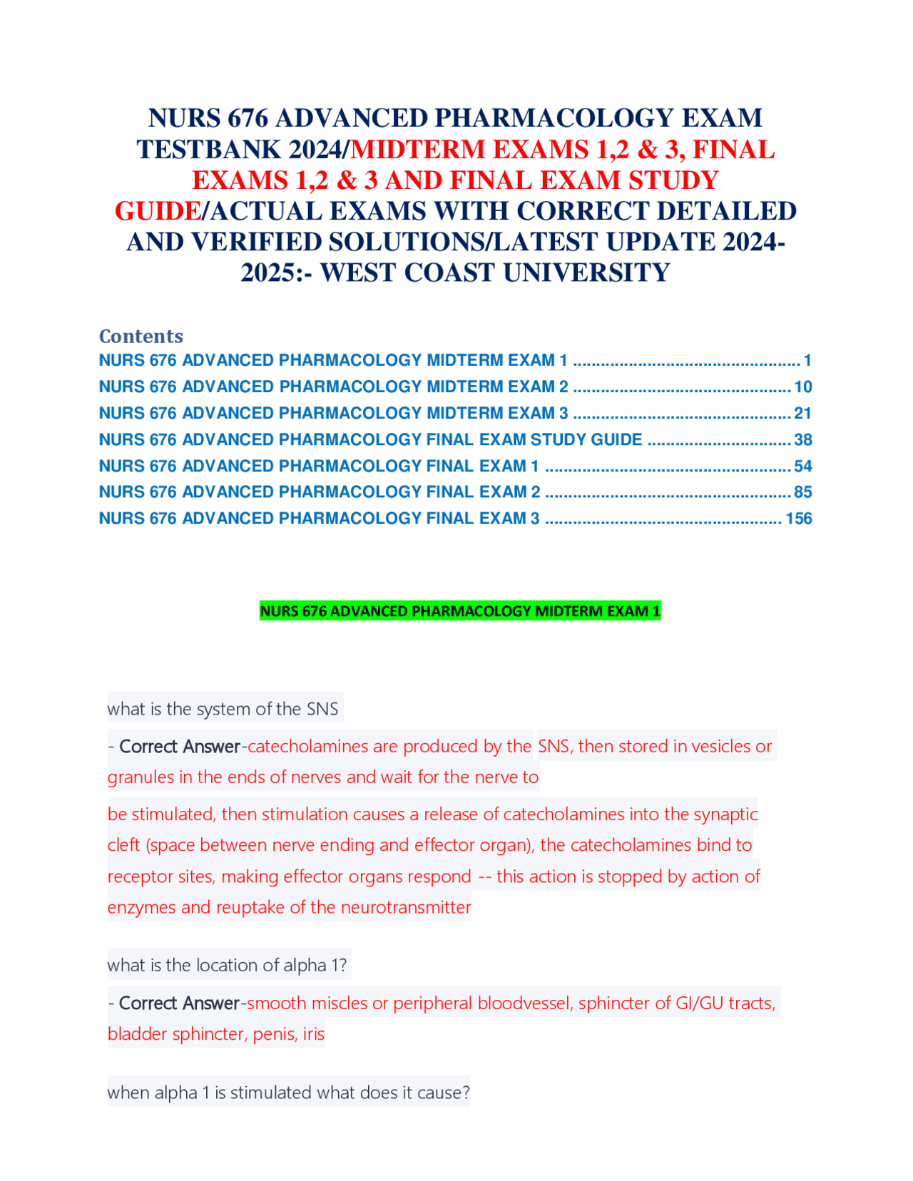 NURS 676 ADVANCED PHARMACOLOGY EXAM TESTBANK 2024/MIDTERM EXAMS 1,2 & 3 ...