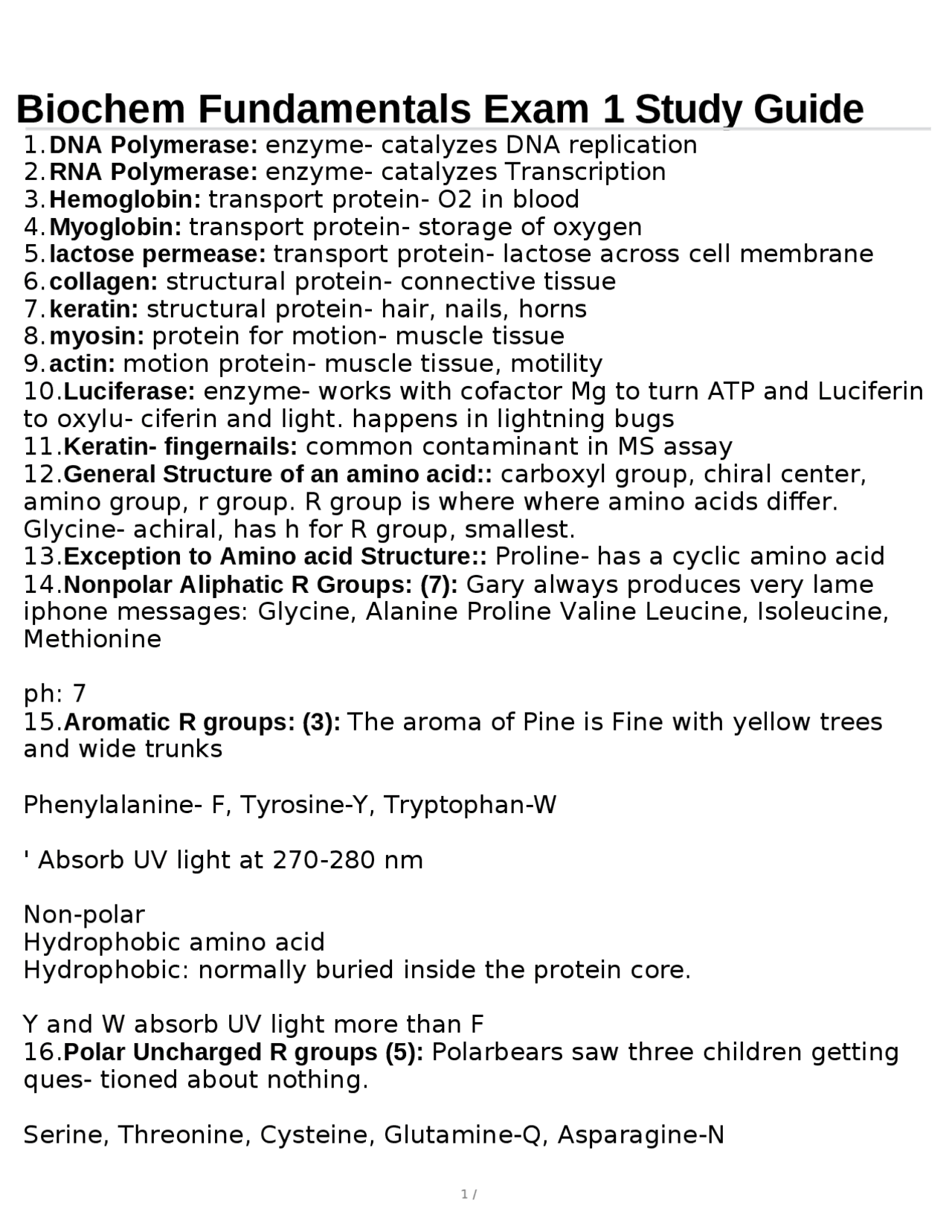 Biochemistry Fundamentals Exam 1 Study Guide: A Comprehensive Review of ...