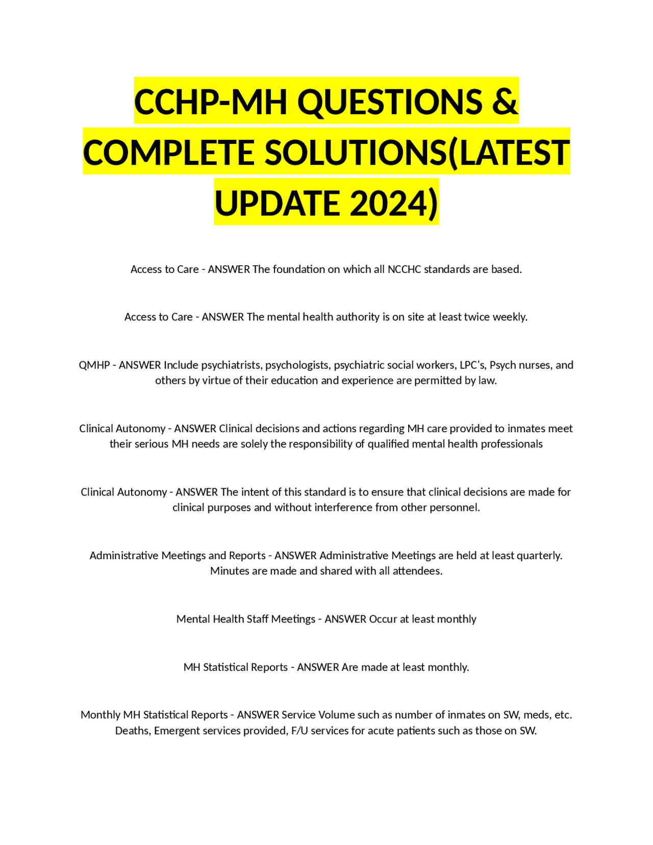 NCCHC Standards for Mental Health Care in Correctional Facilities ...